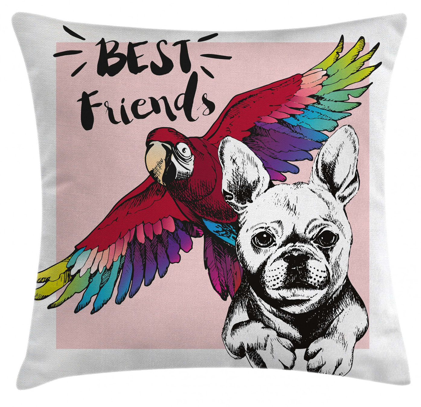 Ambesonne French Bulldog and Tropical Parrot with Best Friends Phrase ...