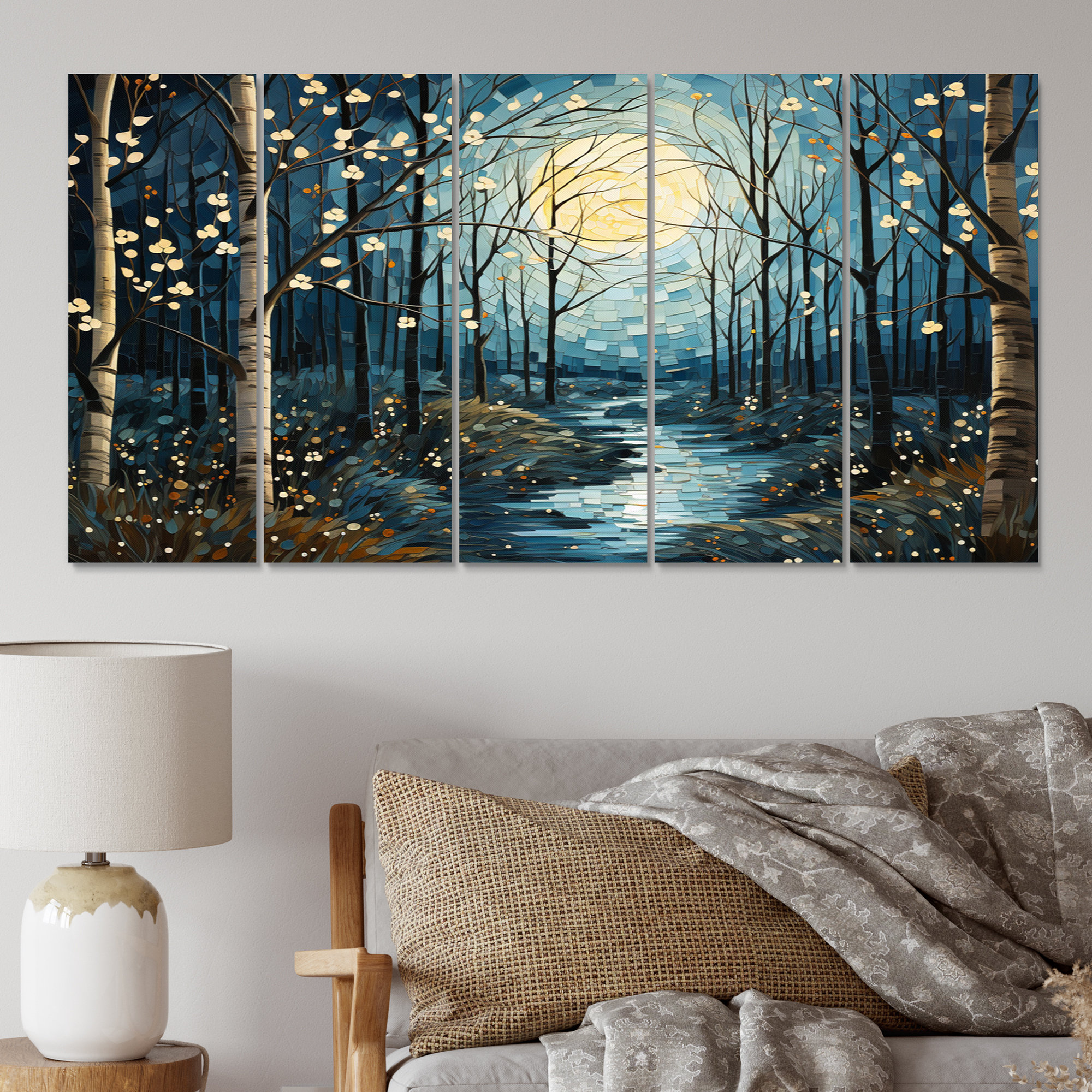 Design Art Birch Woods Mystic Moonlight VI - Tree Birch Metal Wall Art ...