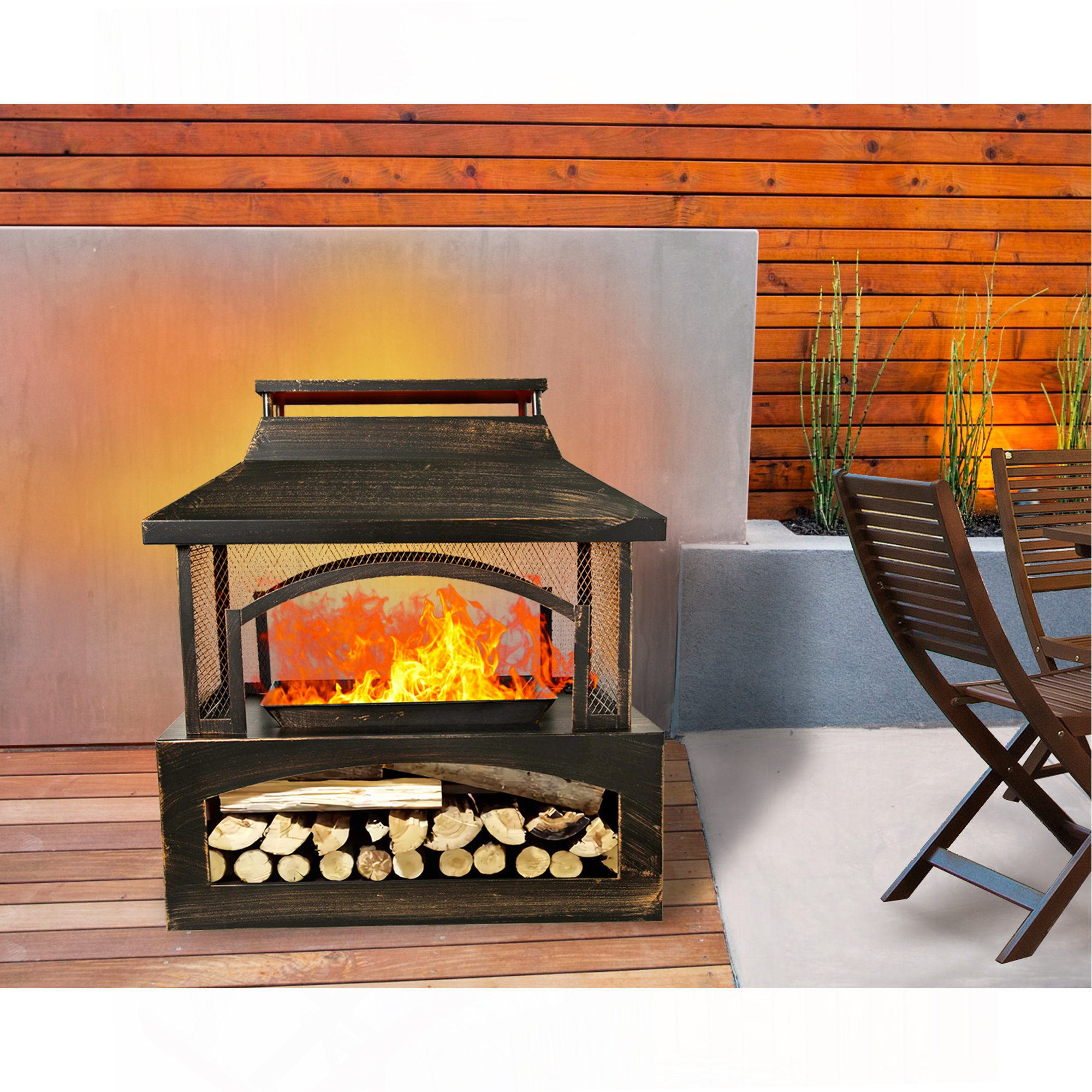 Red Barrel Studio 37-Inch Rectangular Metal Outdoor Wood Burning ...
