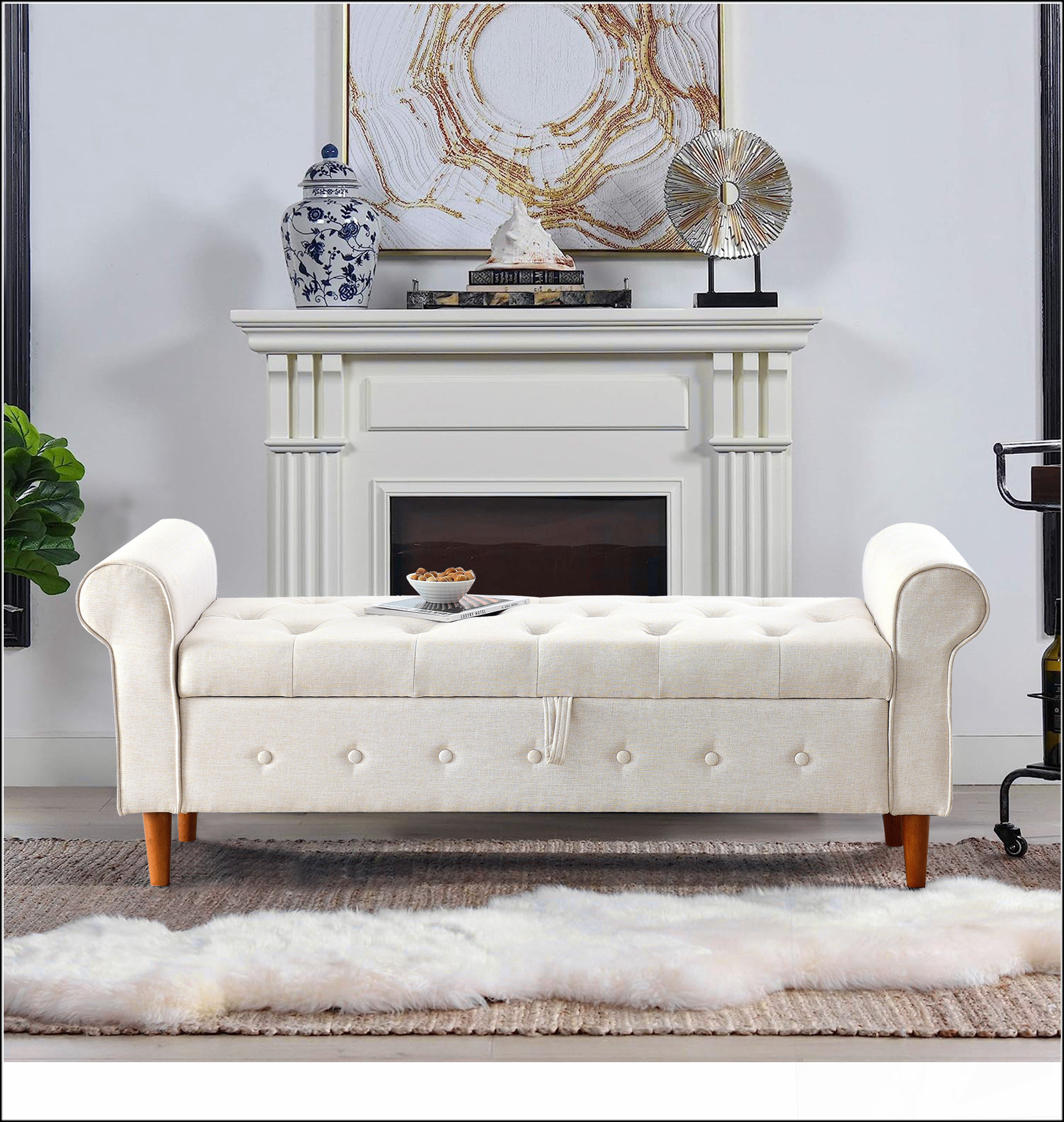 Latitude Run® 62" Bedroom Tufted Button Storage Bench, Modern Fabric ...