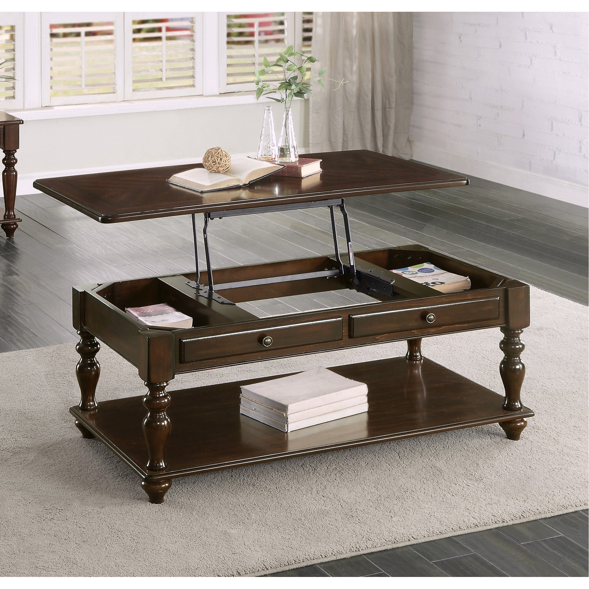 Hokku Designs Modern Traditional Style Cocktail Table Lift Top Storage ...