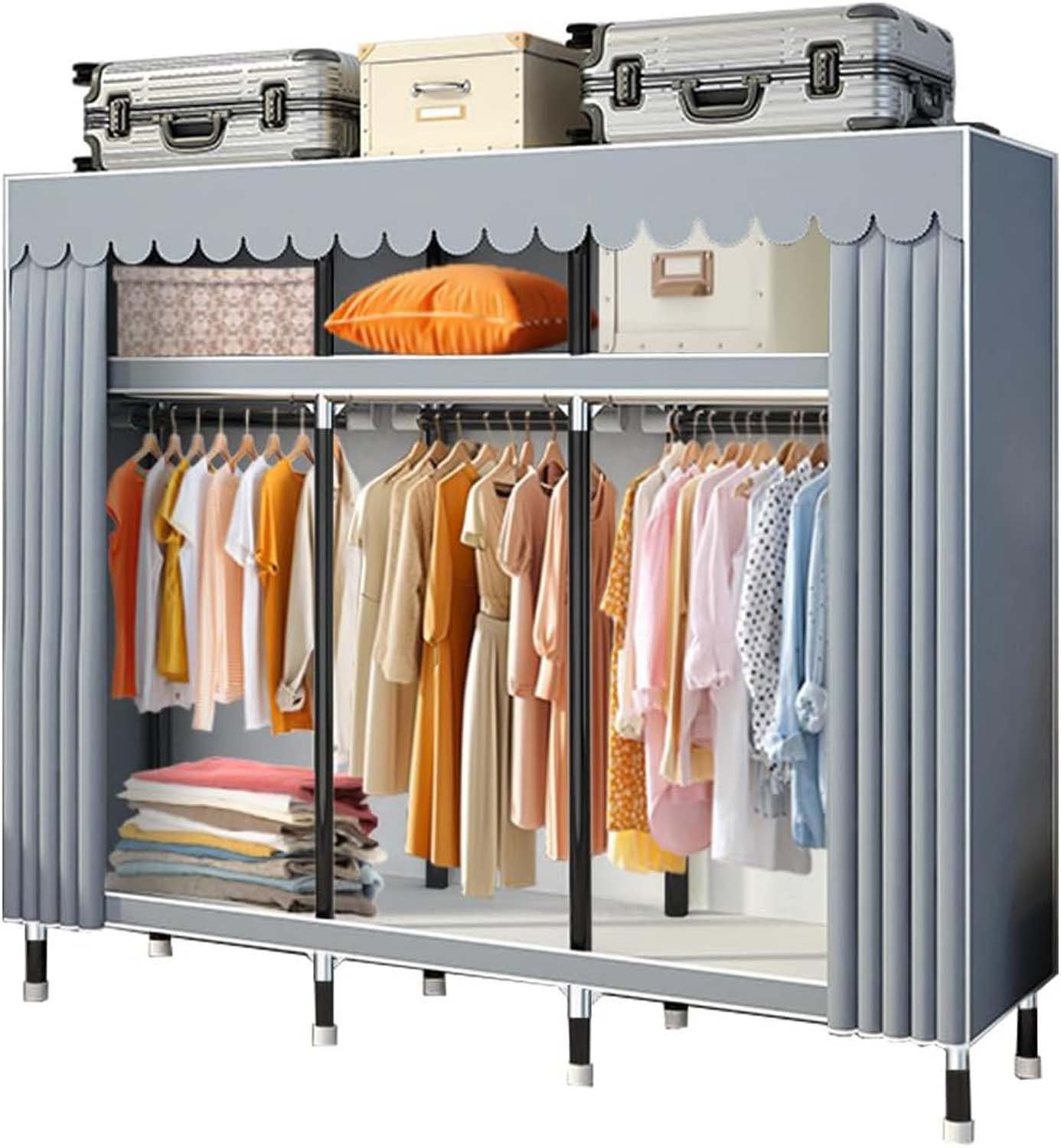 Rebrilliant Portable Closet Closet Wardrobe, Wardrobe Rack With Cover ...