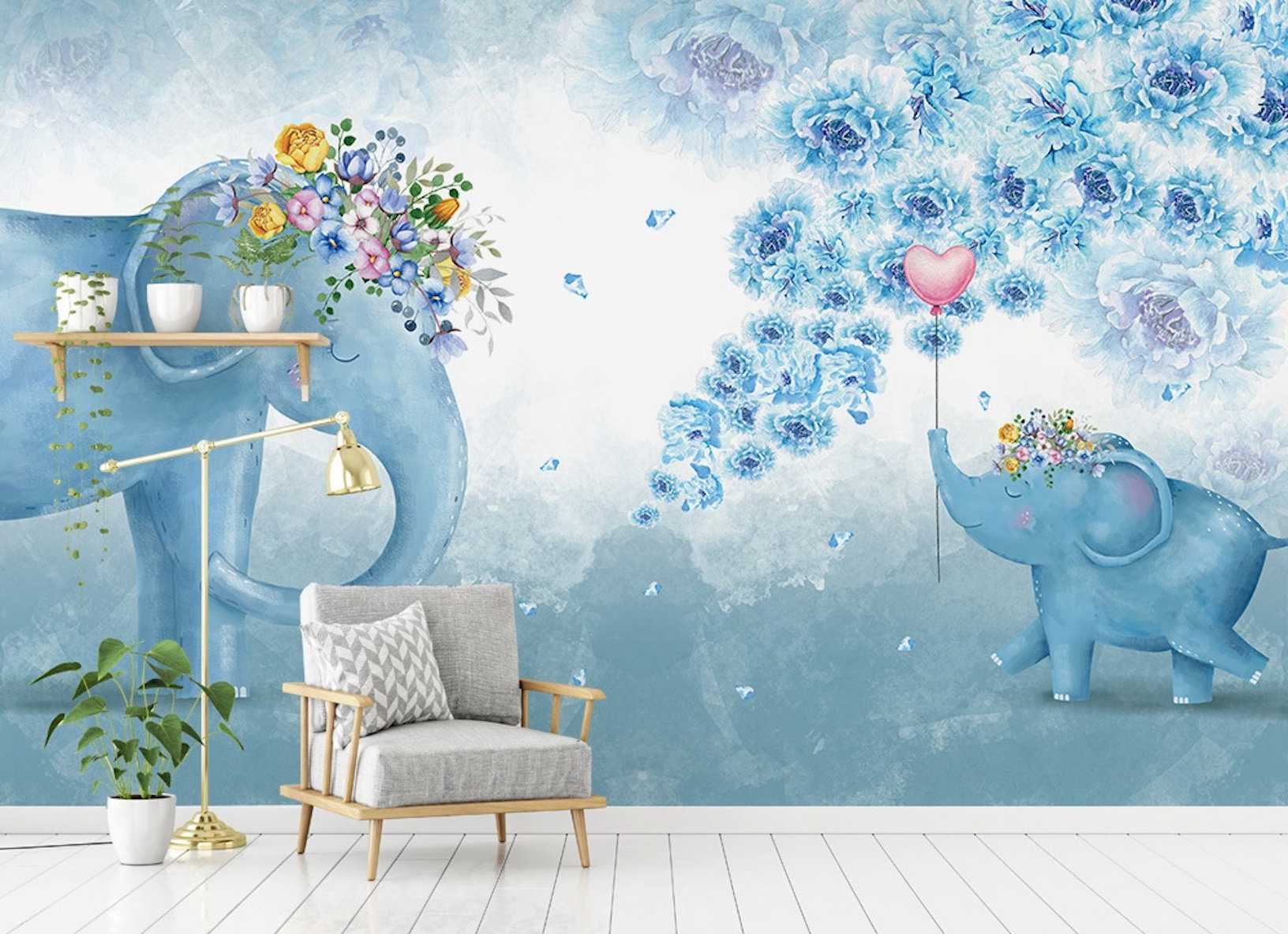 GK Wall Design Elephant Cartoon Animal Kids 6.25' L x 112" W Paintable ...