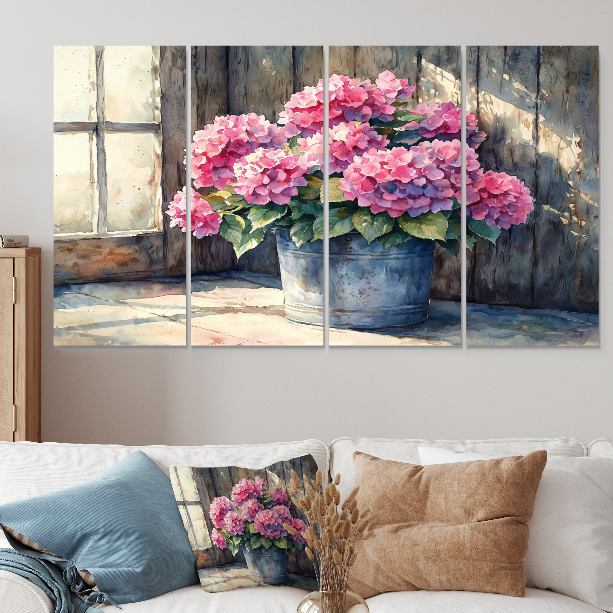 August Grove® Hydrangeas In A Tin Bucket II - Hydrangea Wall Decor ...