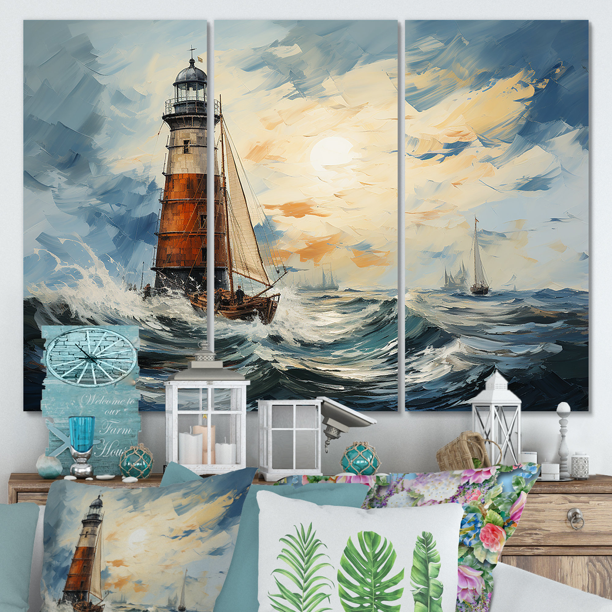 Breakwater Bay Lighthouse Stormy Sea 2 - Lighthouses Wall Art | Wayfair