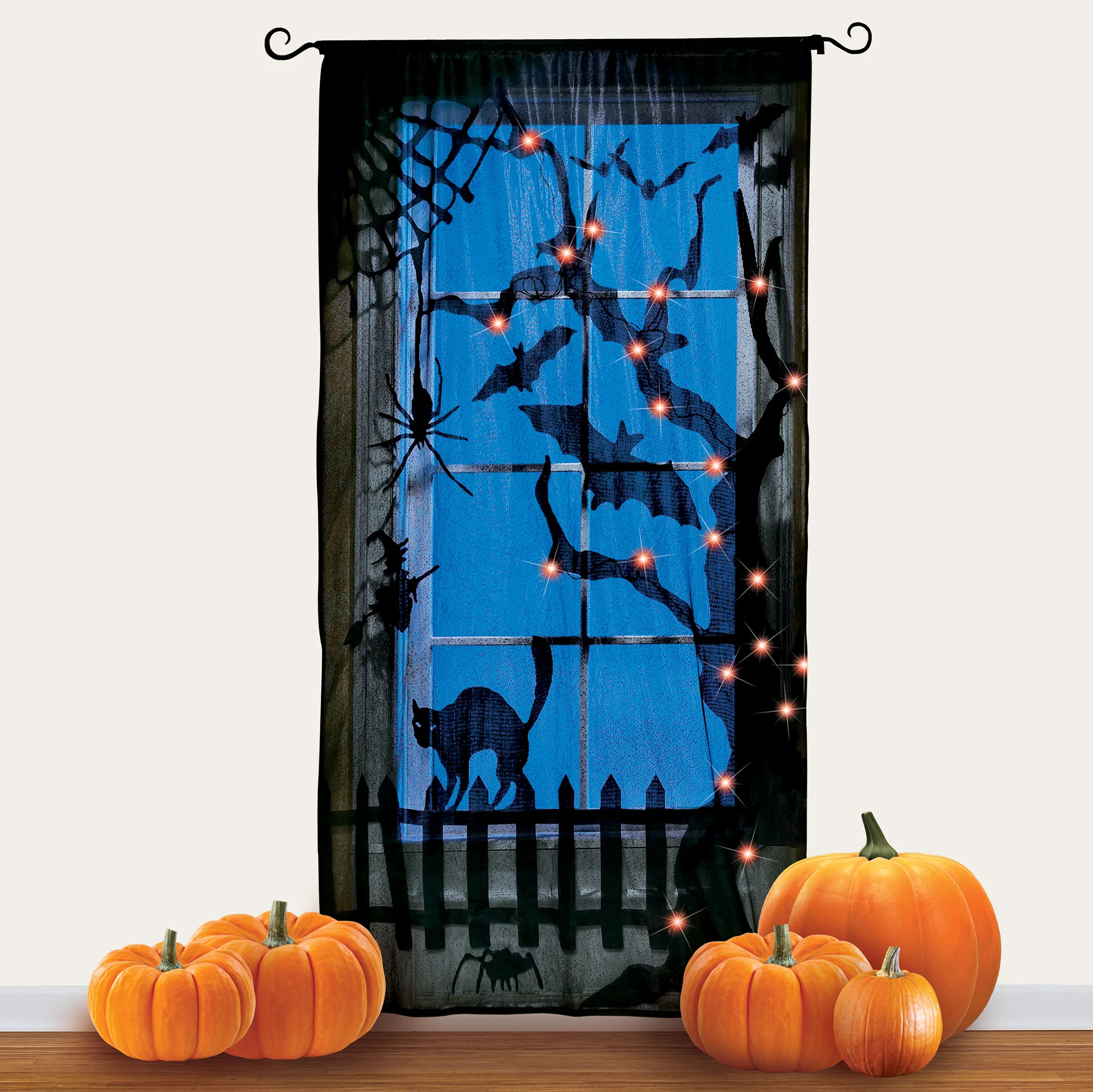 The Holiday Aisle® LED Lighted Haunted Lace Halloween Curtain Panel ...