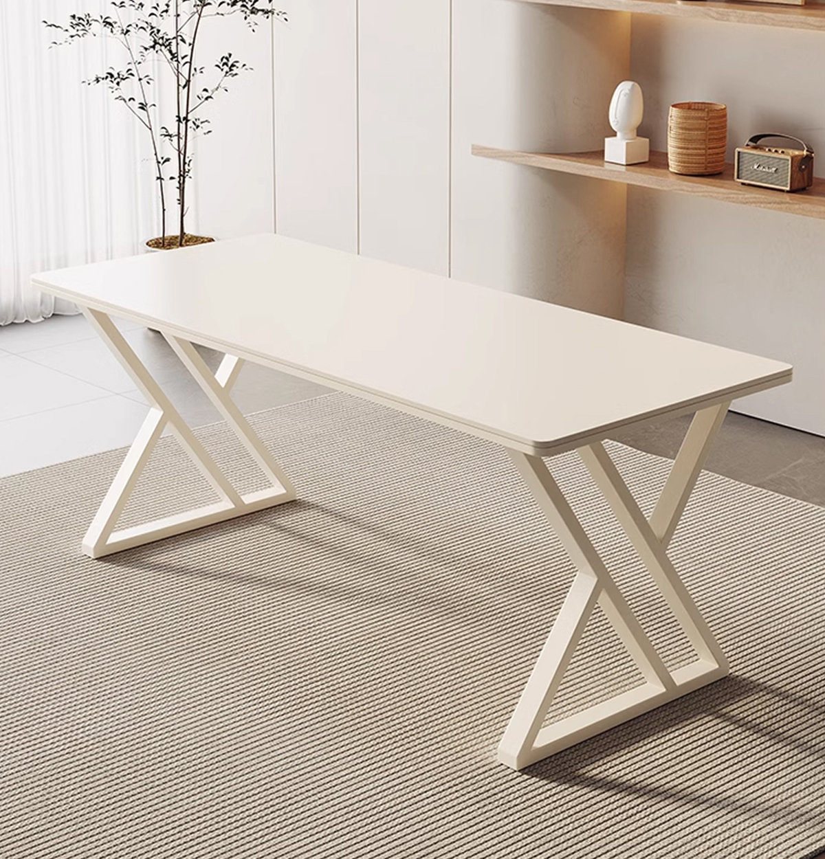 Orren Ellis Luxury Cream-Style Sintered Stone Tabletop Office Desk ...