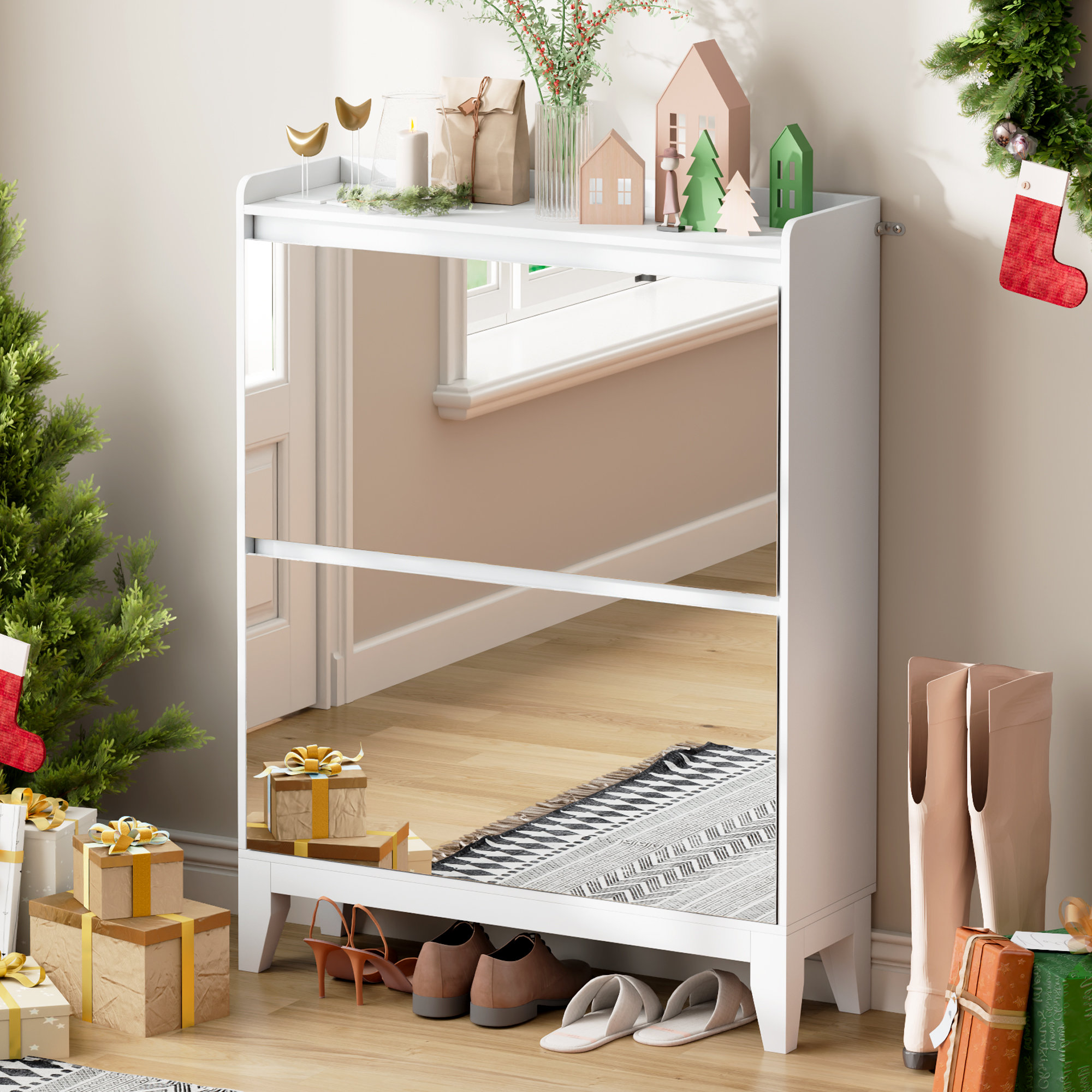 Rebrilliant Mirrored Shoe Storage Cabinet With 2 Flip Drawers - Wayfair ...