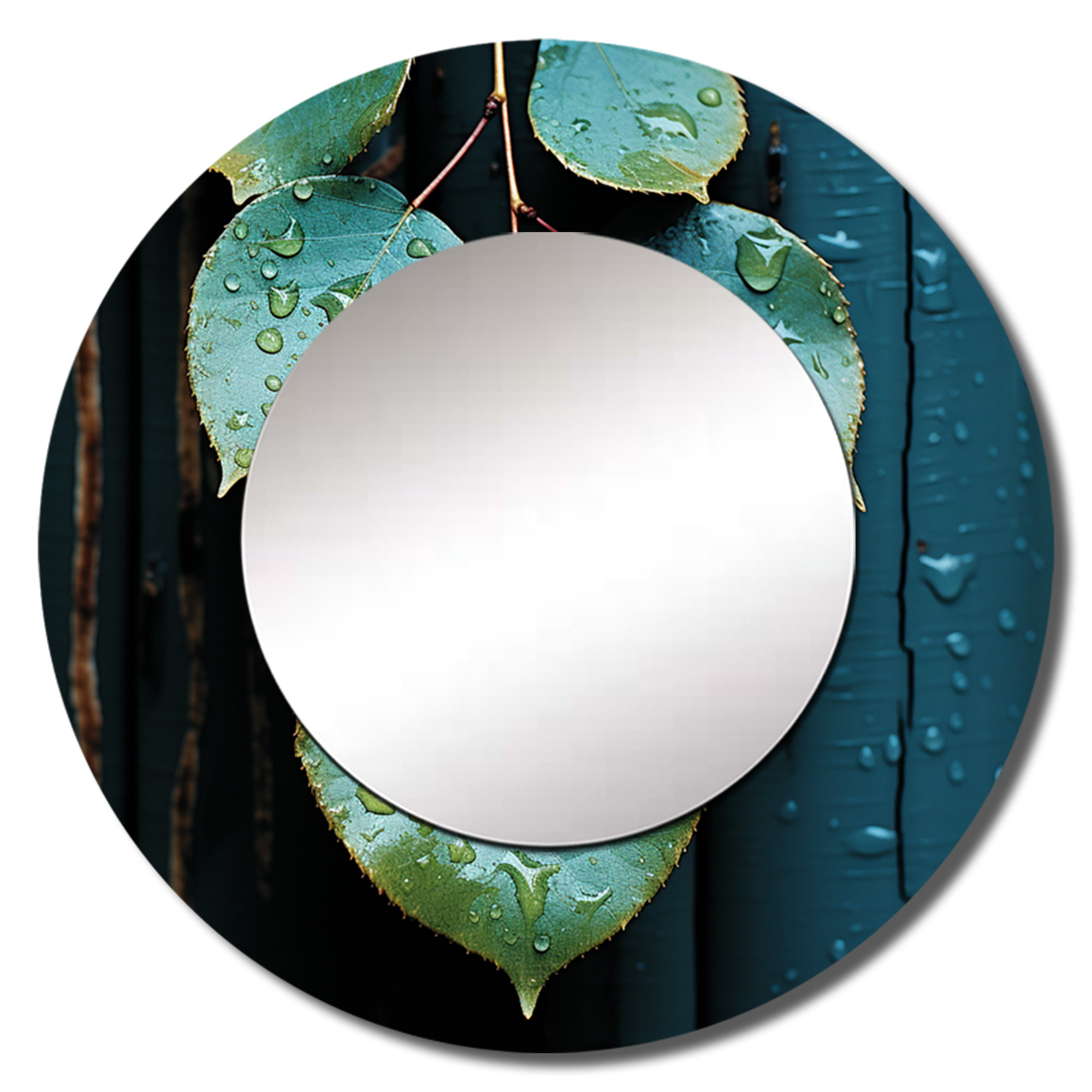 Design Art Aqua Leaves Photo Harmony - Leaves Wall Mirror, Traditional ...