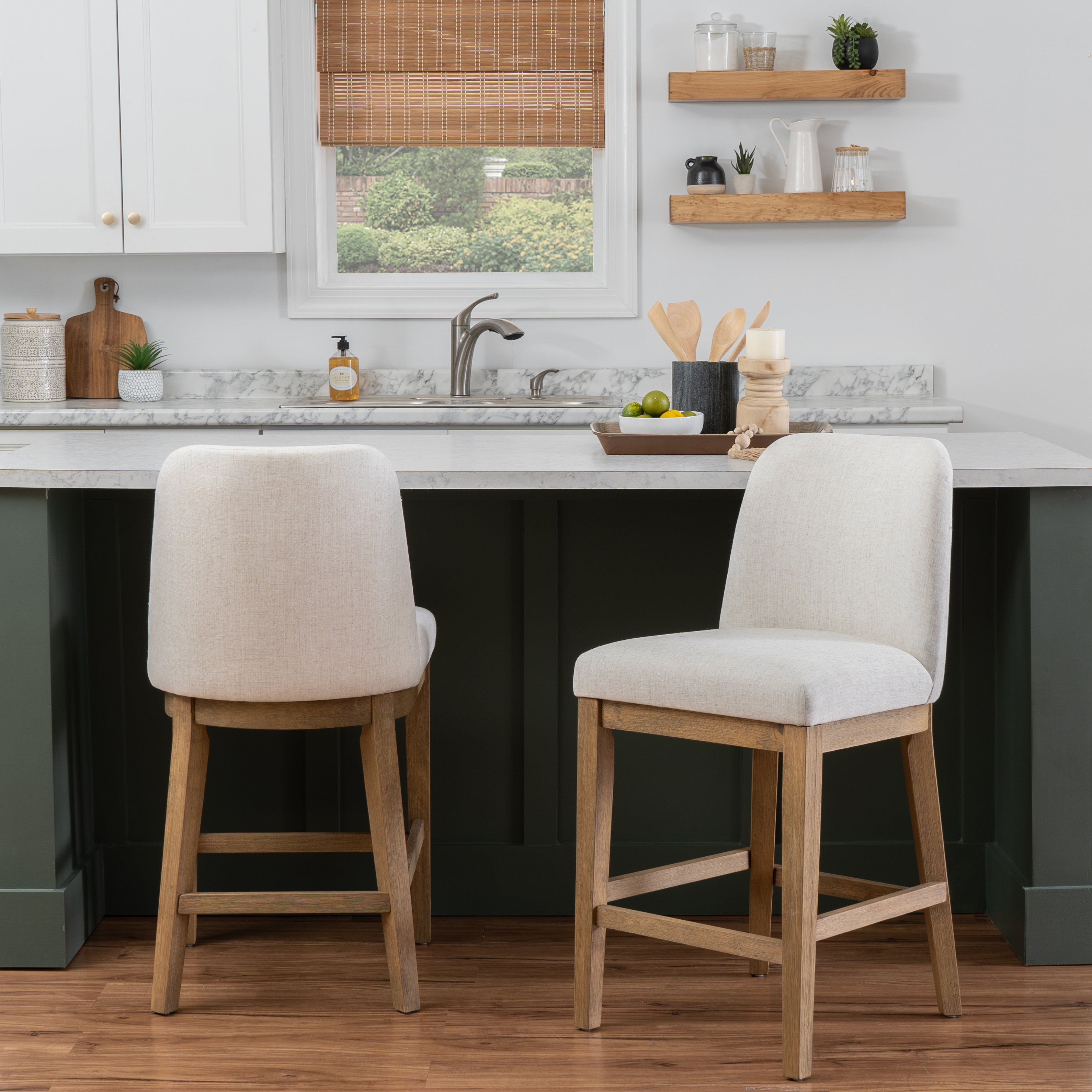 Lark Manor™ Tucker Cream Upholstered Counter Stools | Wayfair