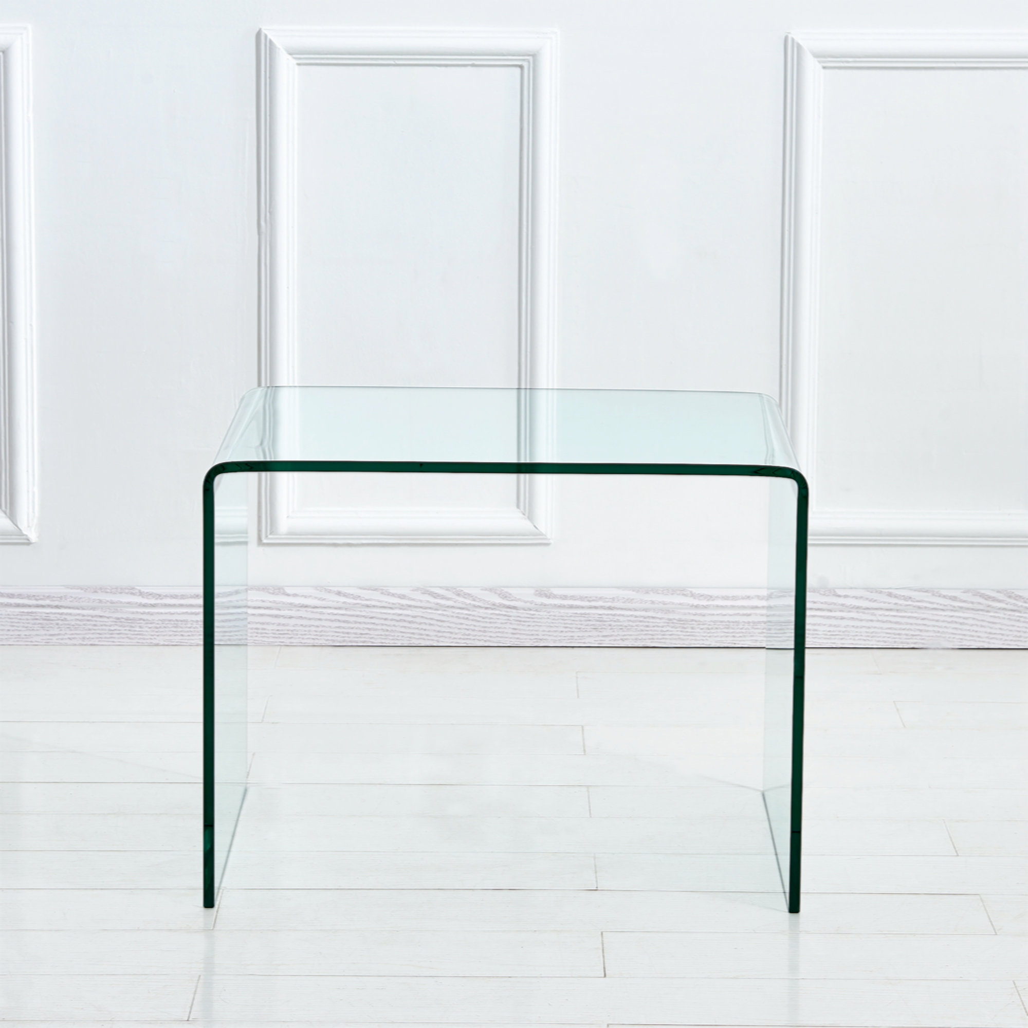 Wrought Studio™ Iann Small Clear Glass Sled Coffee Table End Table ...