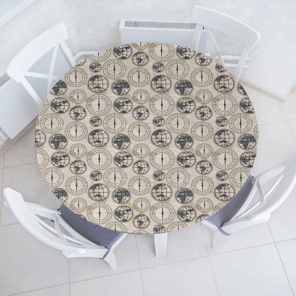 Union Rustic Compass Fitted Round Tablecloth Diameter Black Grey Tan ...