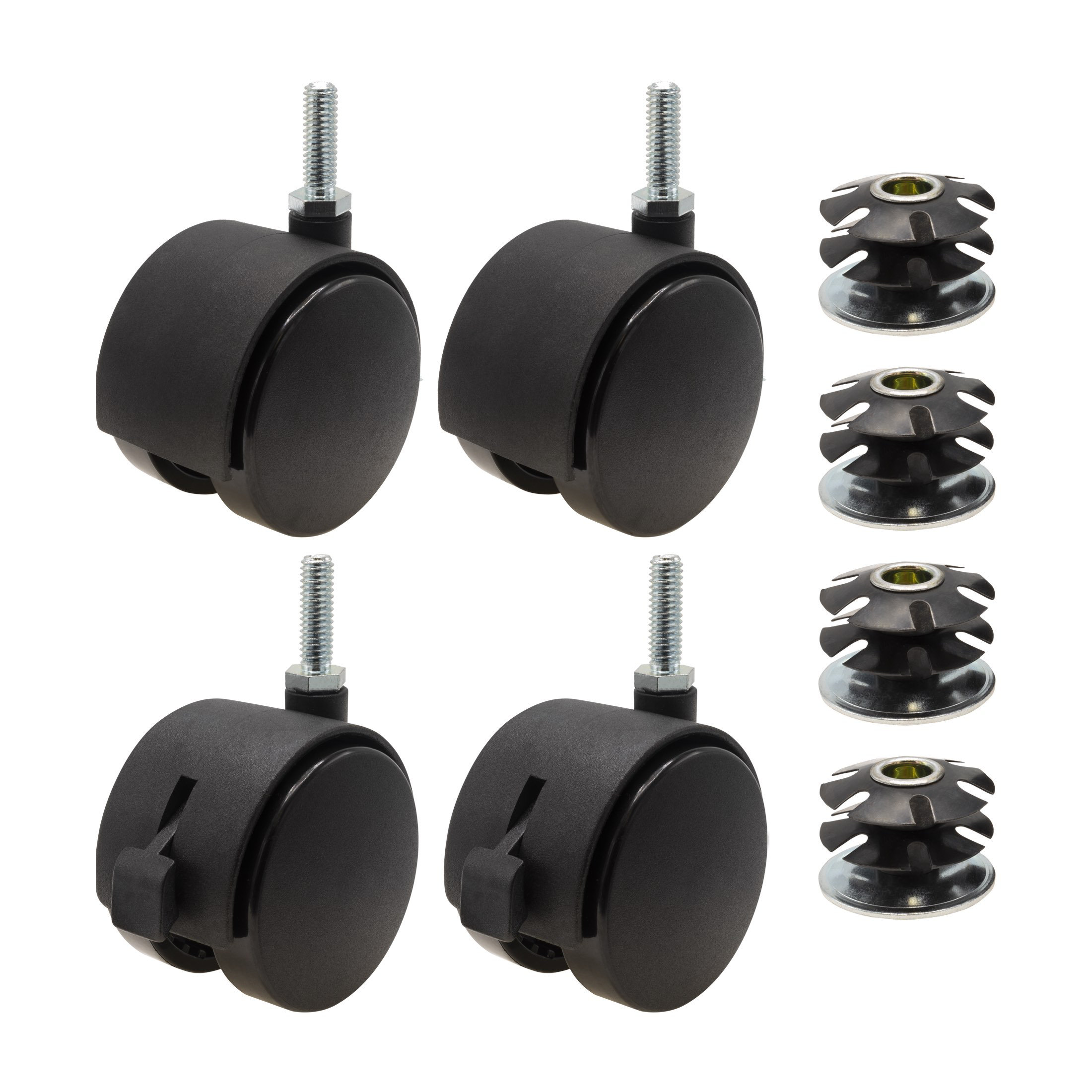 Outwater 1-1/2in. Round Metal Double Star Caster Inserts 2 with Brakes ...
