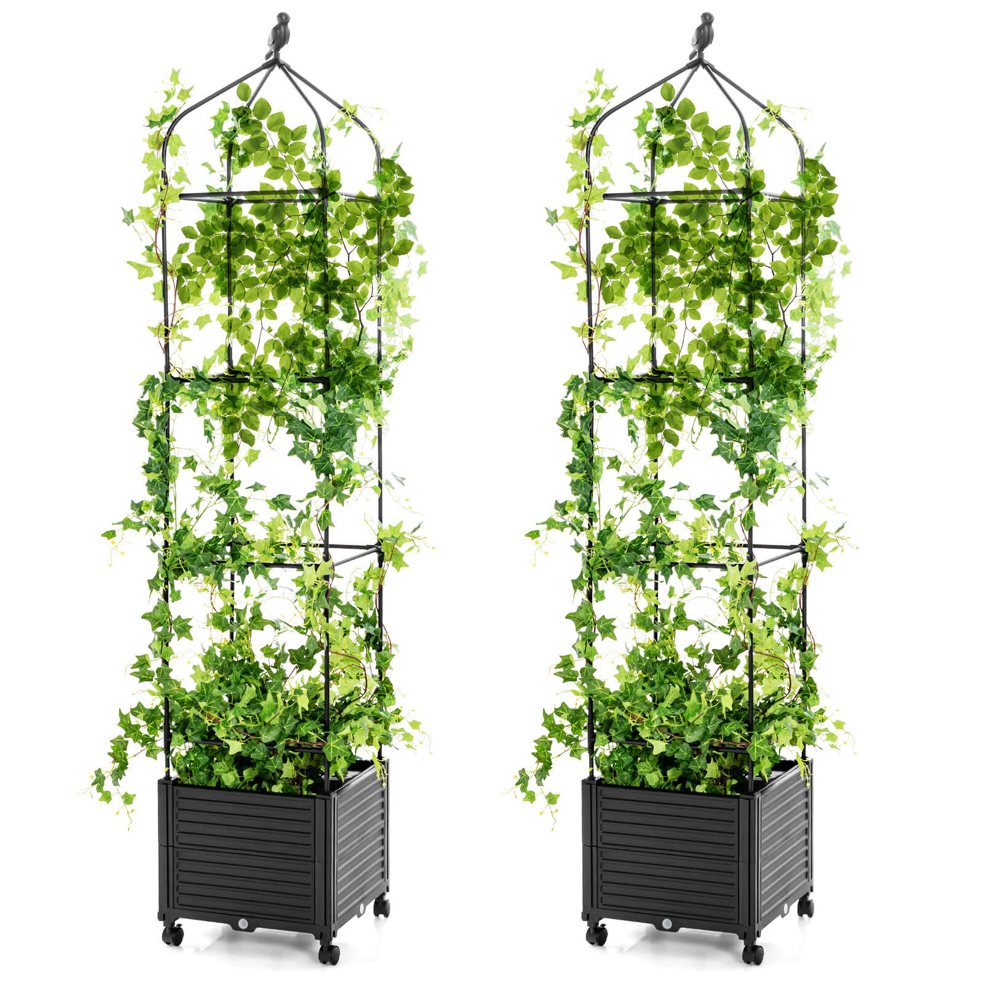 Winston Porter 2 Pcs Raised Garden Bed Tomato Cage Planter Box With Pe ...