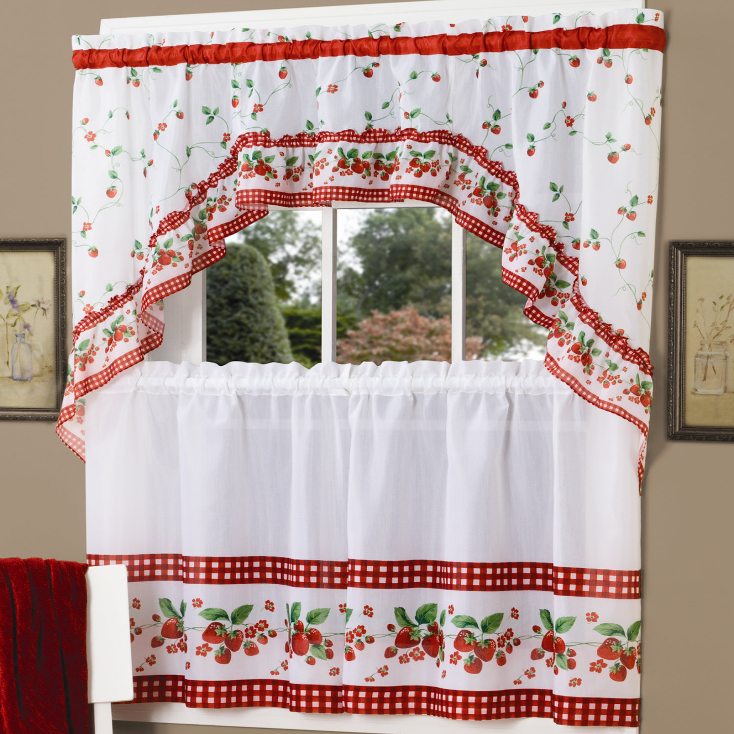 Sweet Home Collection Strawberry Vine Valance and Tier Set | Wayfair