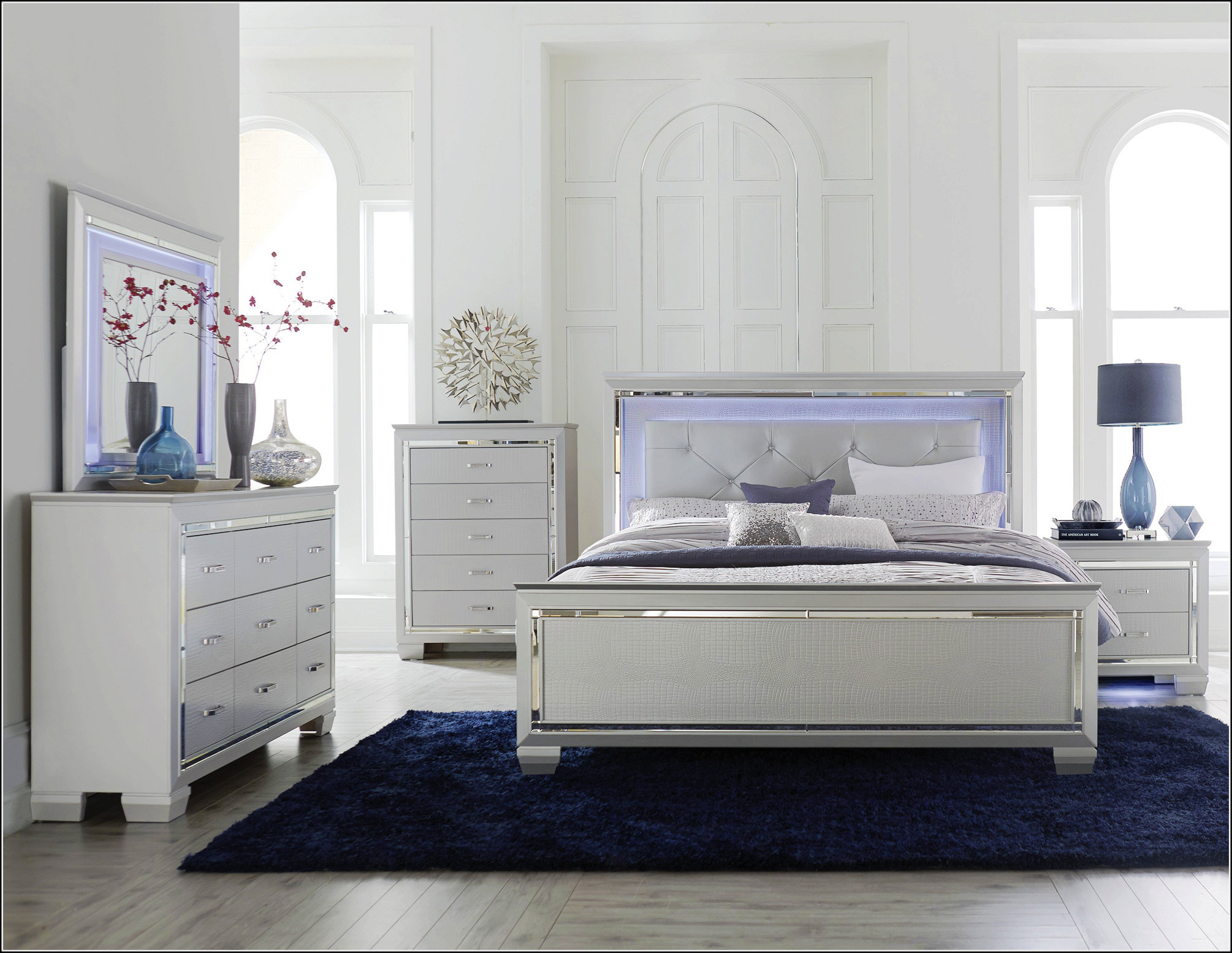 Everly Quinn Glamourous Silver Finish 1Pc Nightstand 2X Dovetail ...