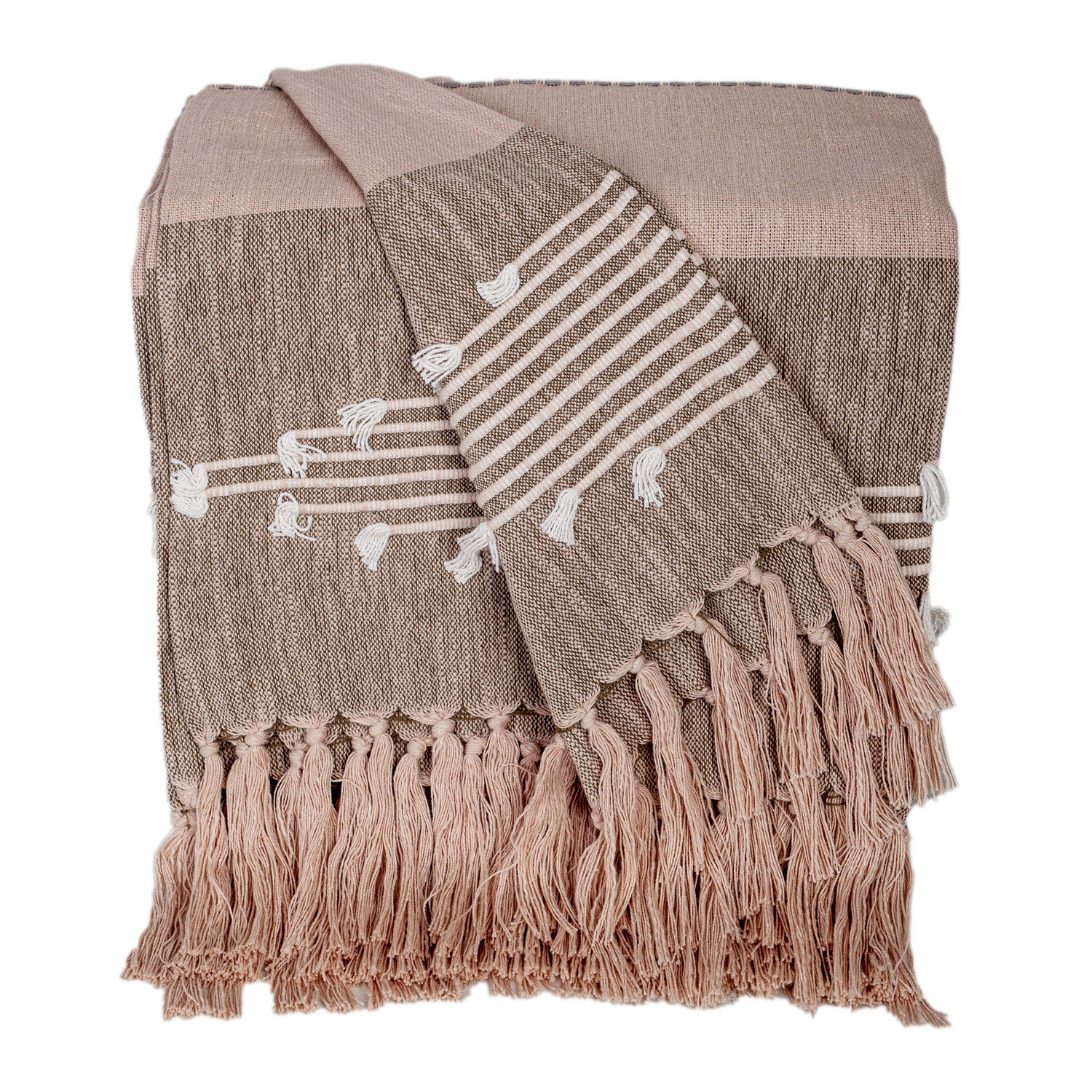 HomeRoots 50" X 60" Brown and Tan Woven Cotton Striped Throw Blanket ...