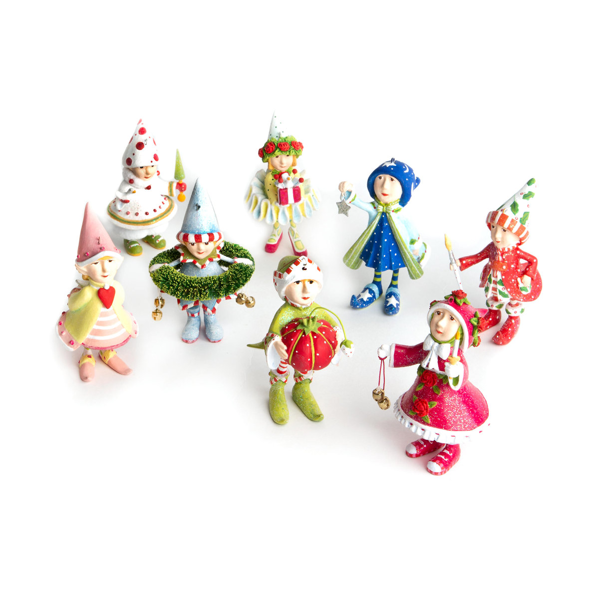 MacKenzie-Childs 8 Piece Elves Mini Hanging Figurine Ornament Set | Wayfair