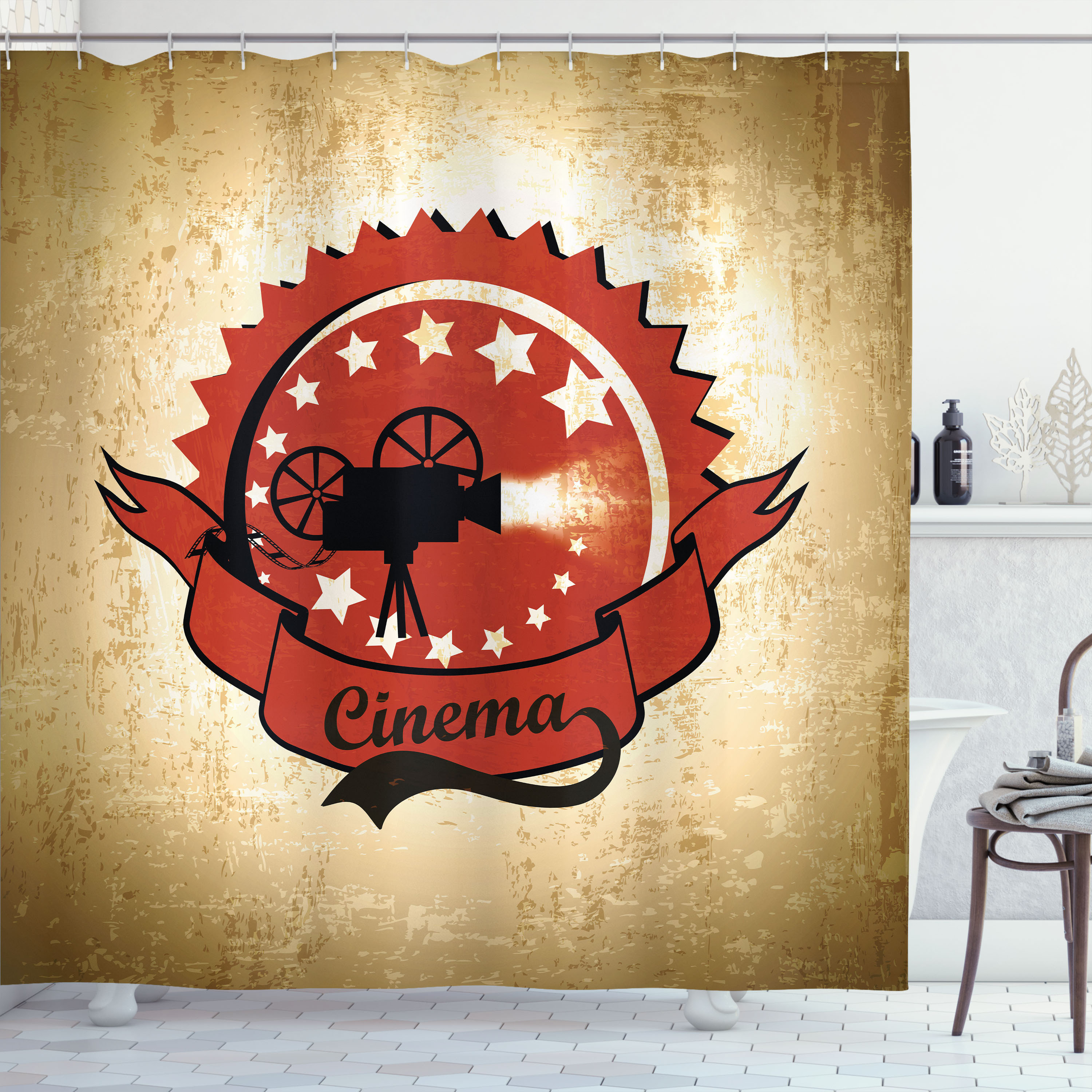 East Urban Home Movie Theater Shower Curtain Old Camera Stars Pale ...