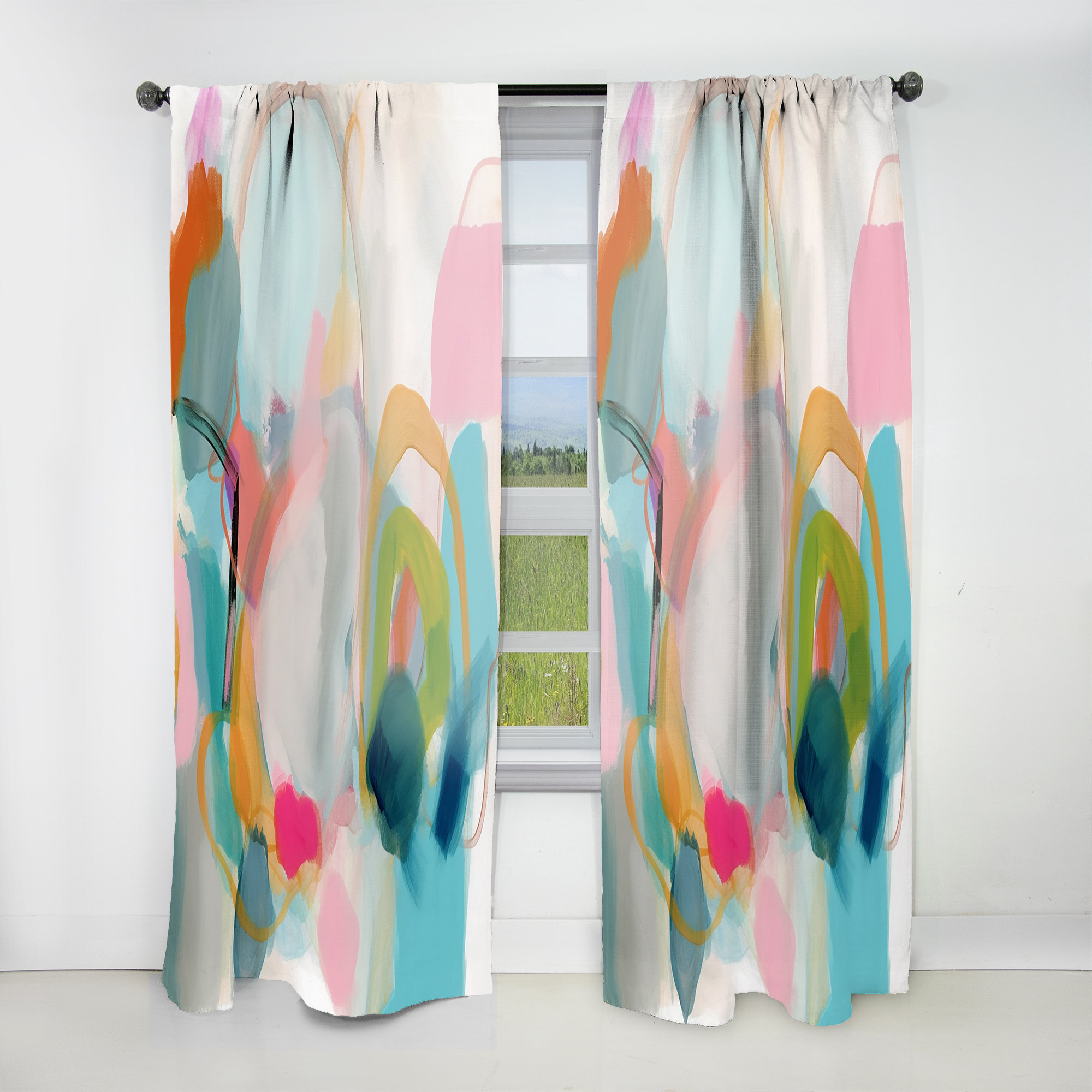 Design Art Pink Blue Minimalism Fluidity V - Modern Velvet Curtain ...