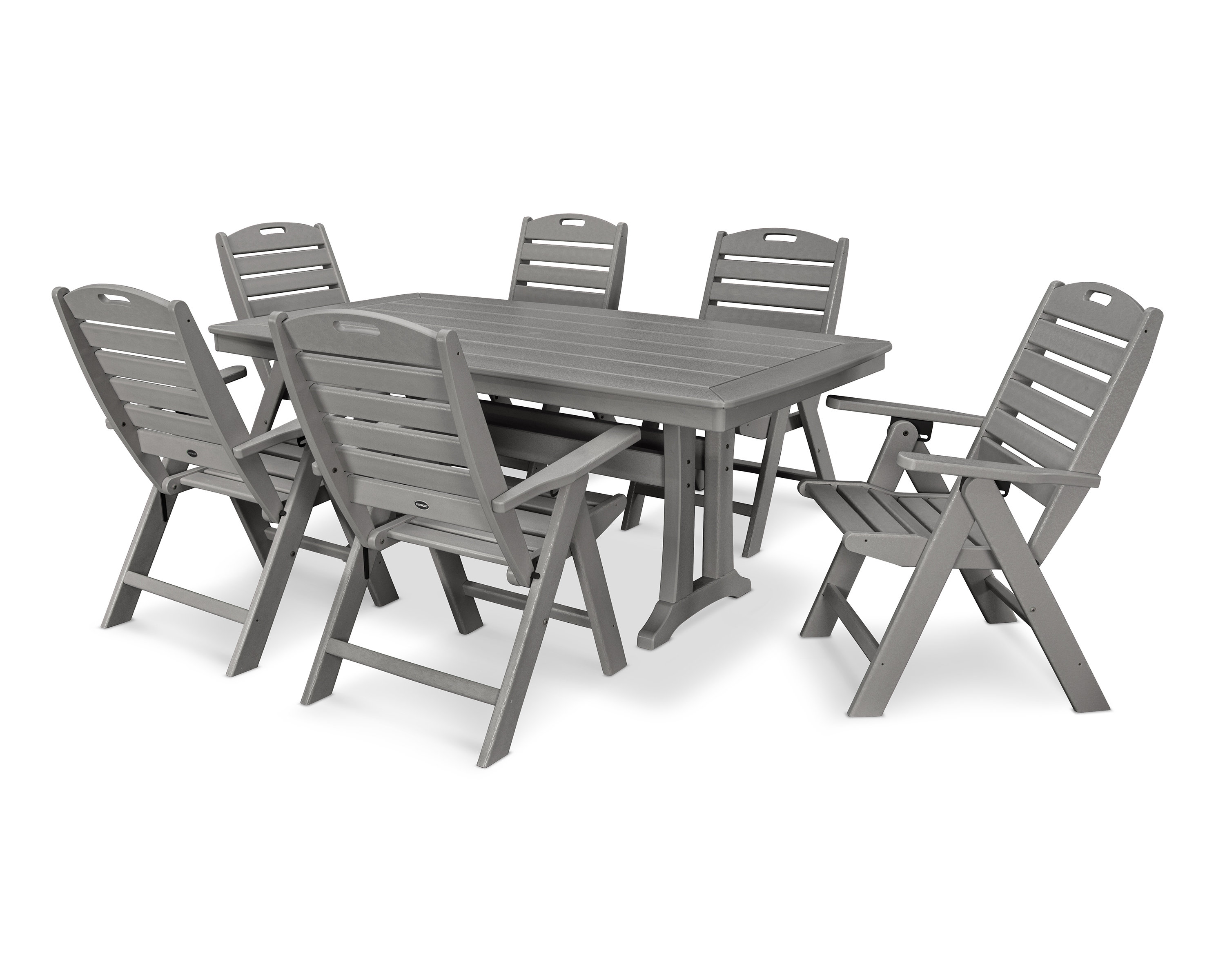 POLYWOOD® Nautical Folding Highback Chair 7-Piece Dining Set with ...