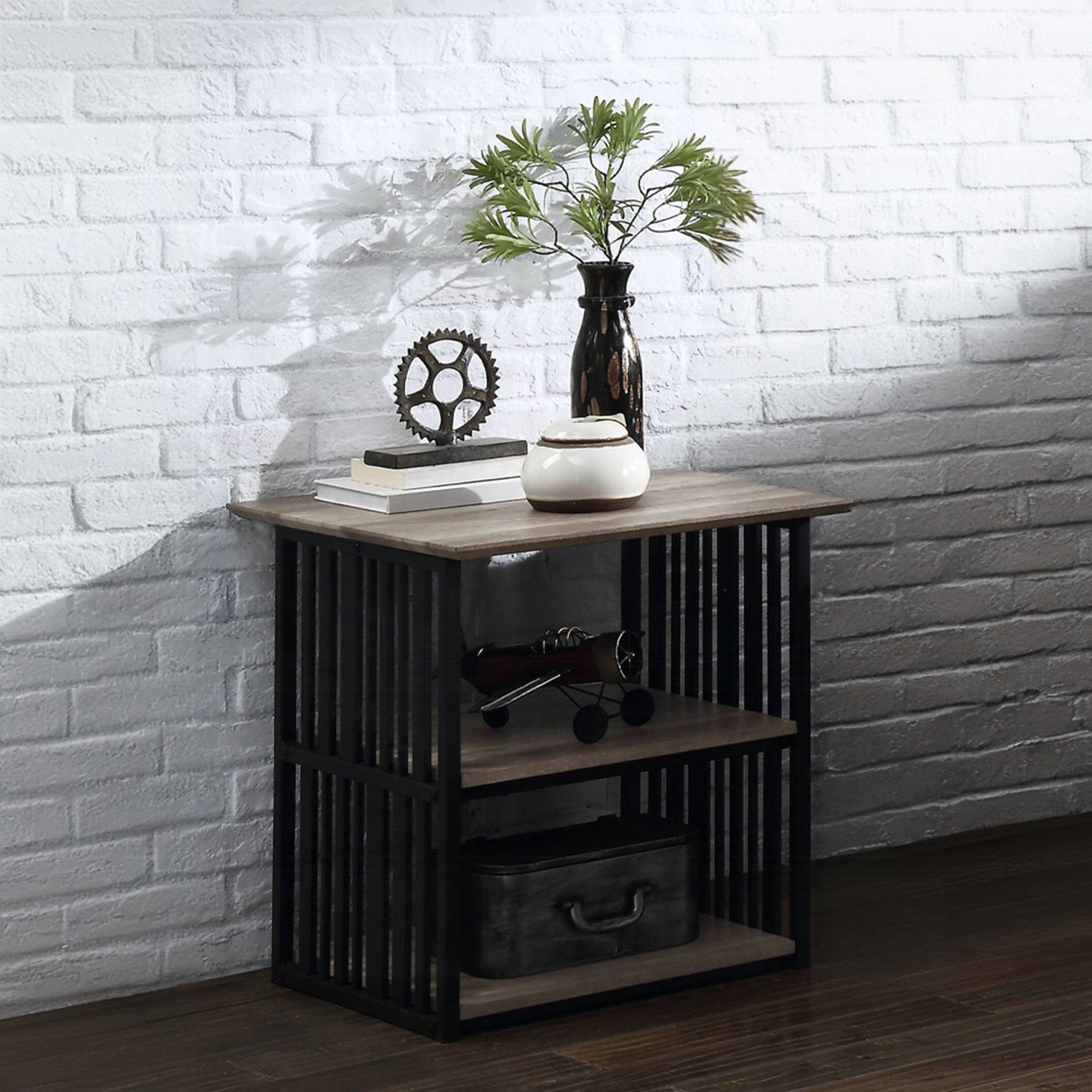 Trent Austin Design® Rustic Industrial Nightstand With Open Shelves ...