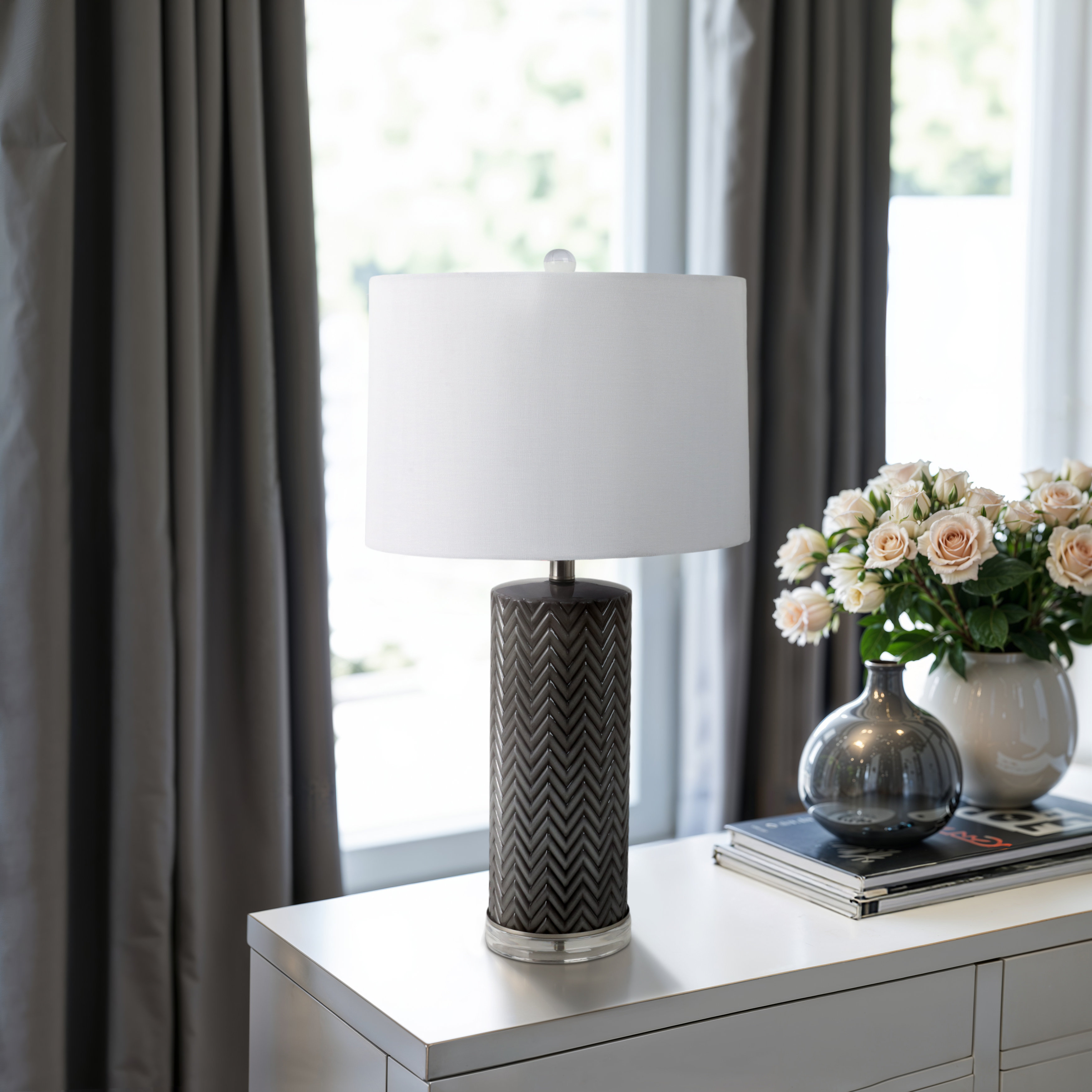 Latitude Run® Modern Chevron Textured Table Lamp - 15" x 15" x 28 ...