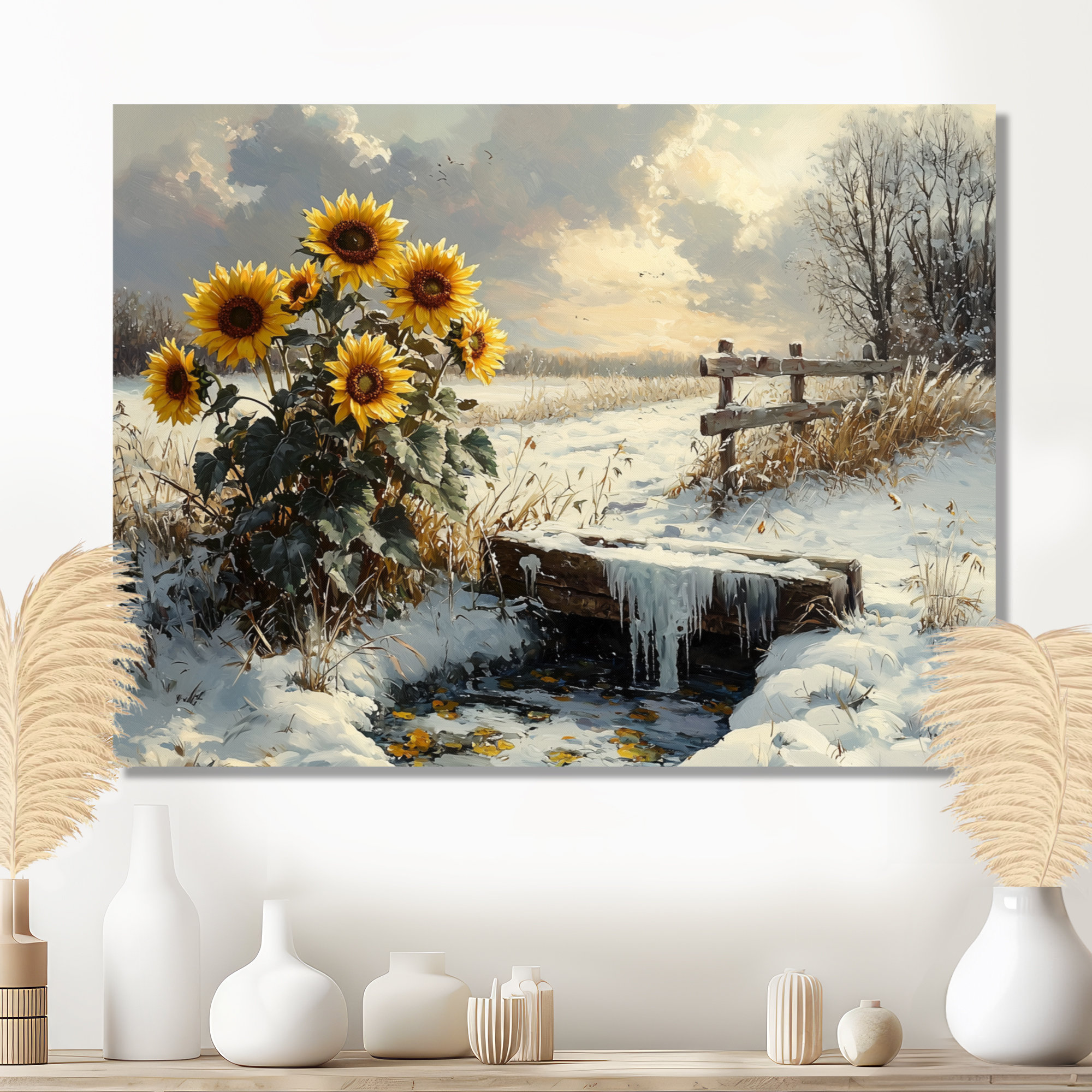 August Grove® Sunflowers By The Frozen Water Trough - Sunflowers Large ...