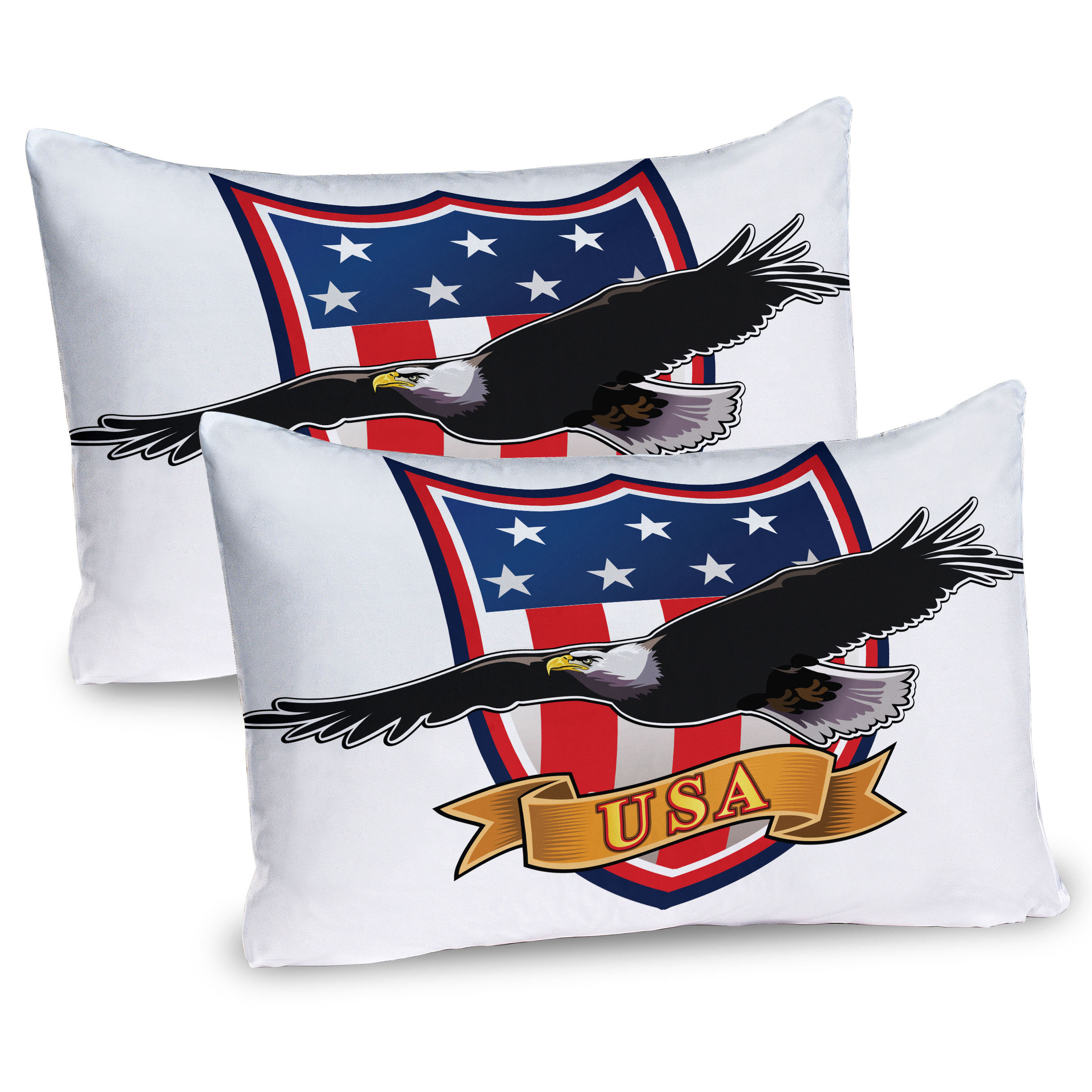 Ambesonne American Pillow Sham 2 Pack Flying Eagle USA Flag Red Blue ...