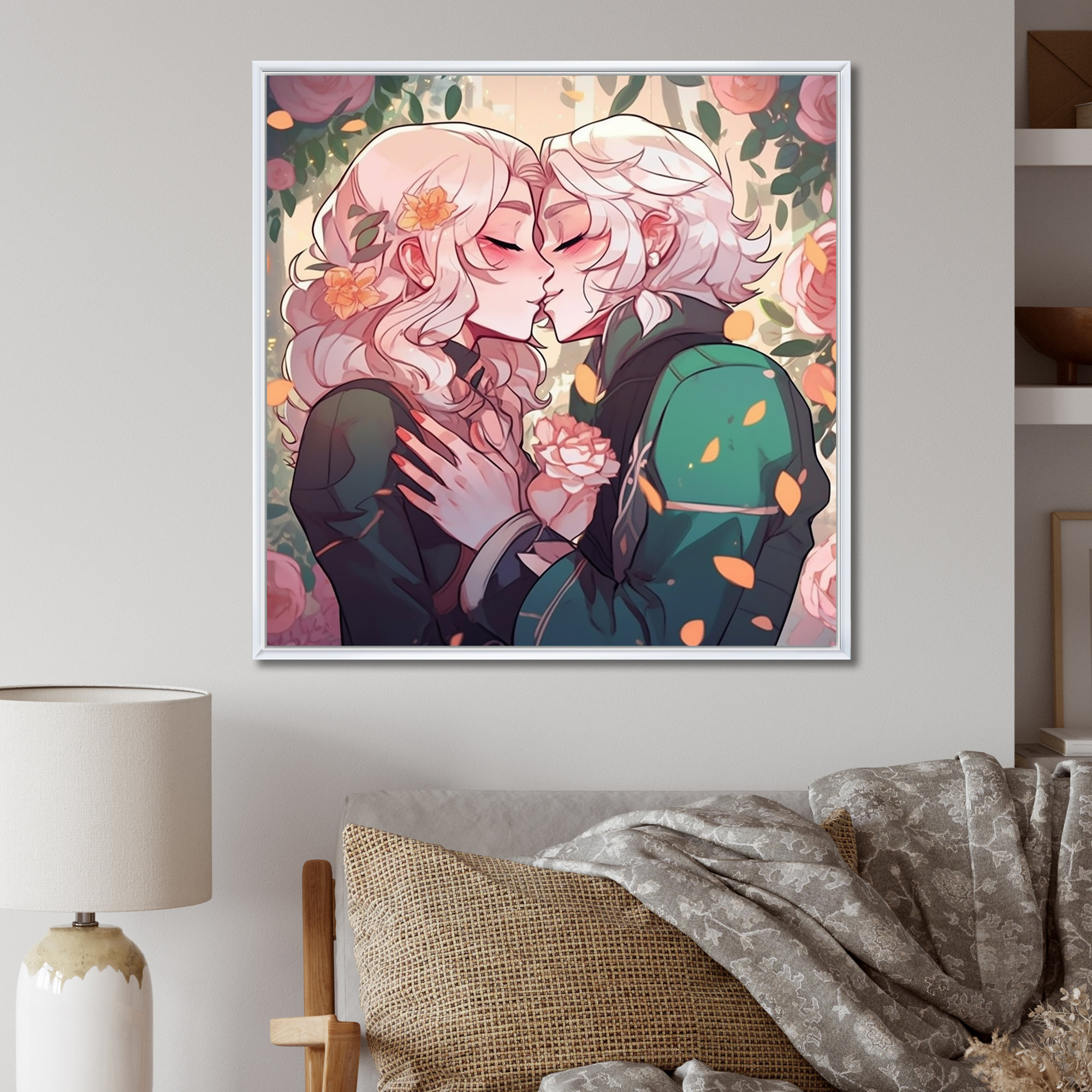 Winston Porter Anime Couple Dancingtender Pink - Couple Wall Decor ...