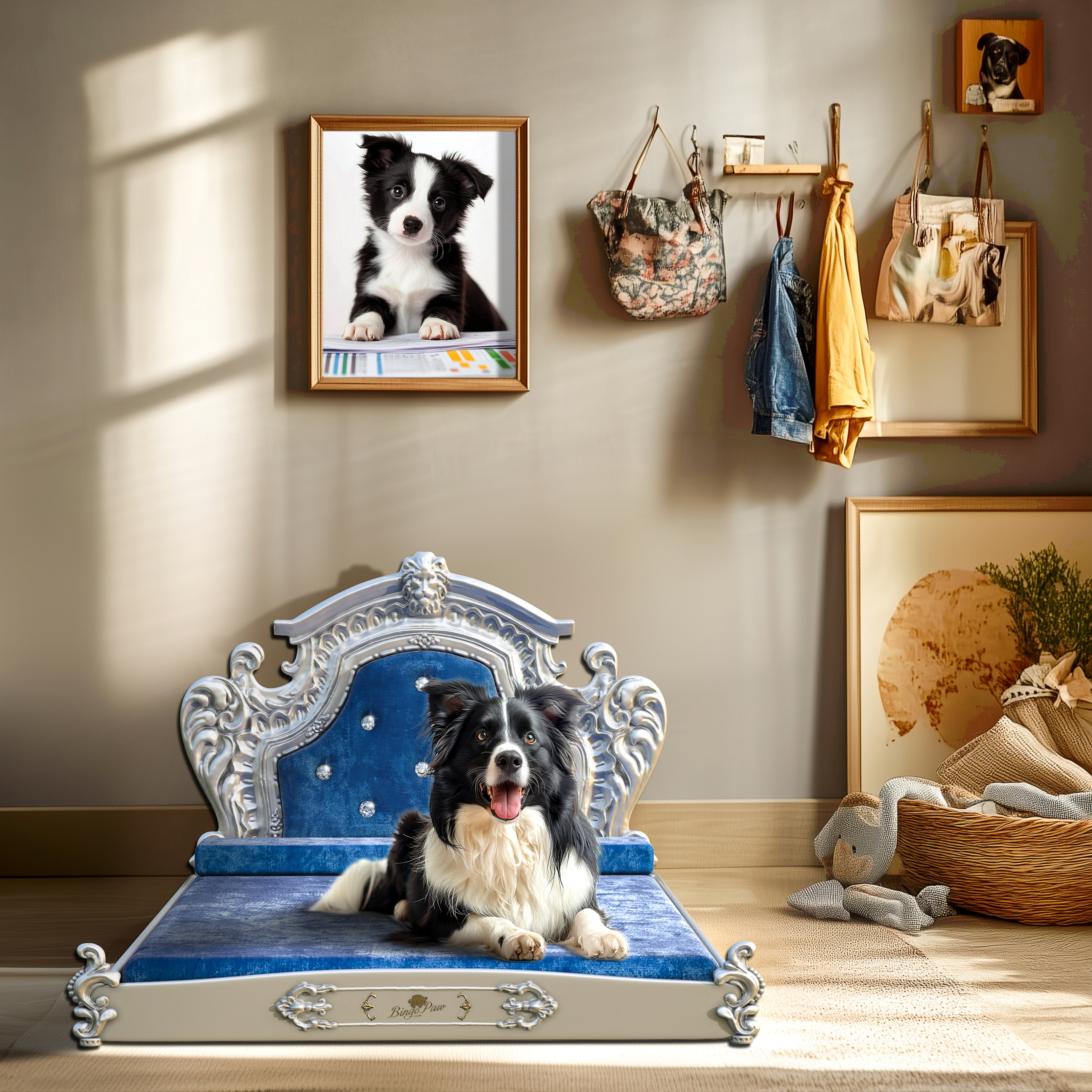 BingoPaw Luxury Silver Baroque Soft Velvet Dog Bed Pet Sofa Furniture ...