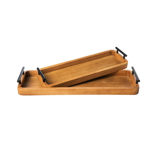 17 Stories Rectangle Acacia Wood Trays With Metal Handles & Reviews ...
