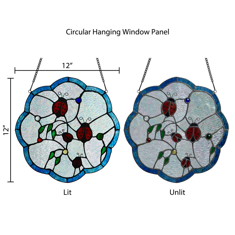 Winston Porter 12"H Ladybugs Round Stained Glass Window Panel & Reviews ...
