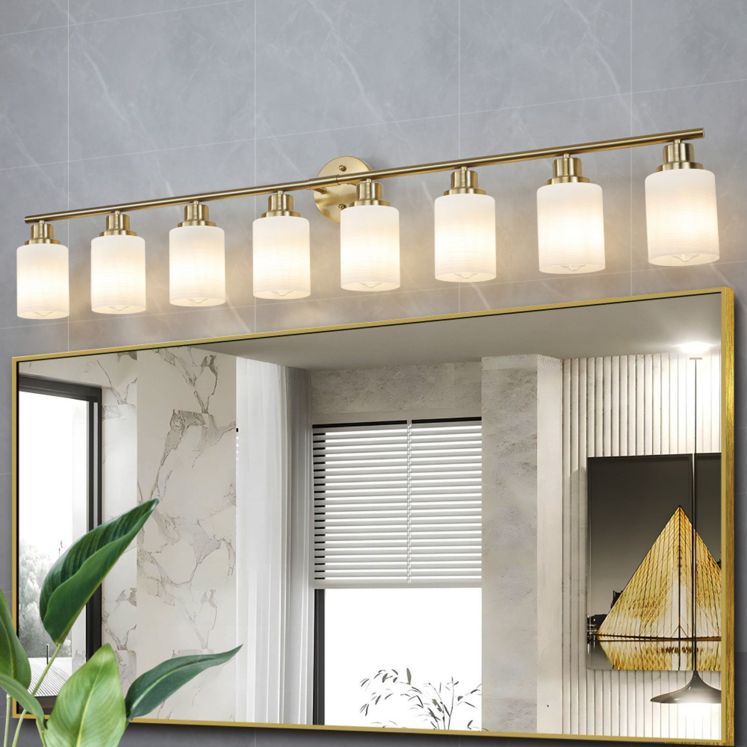Latitude Run® Modern 8-light Vanity Bathroom Mirror Light, Frosted ...