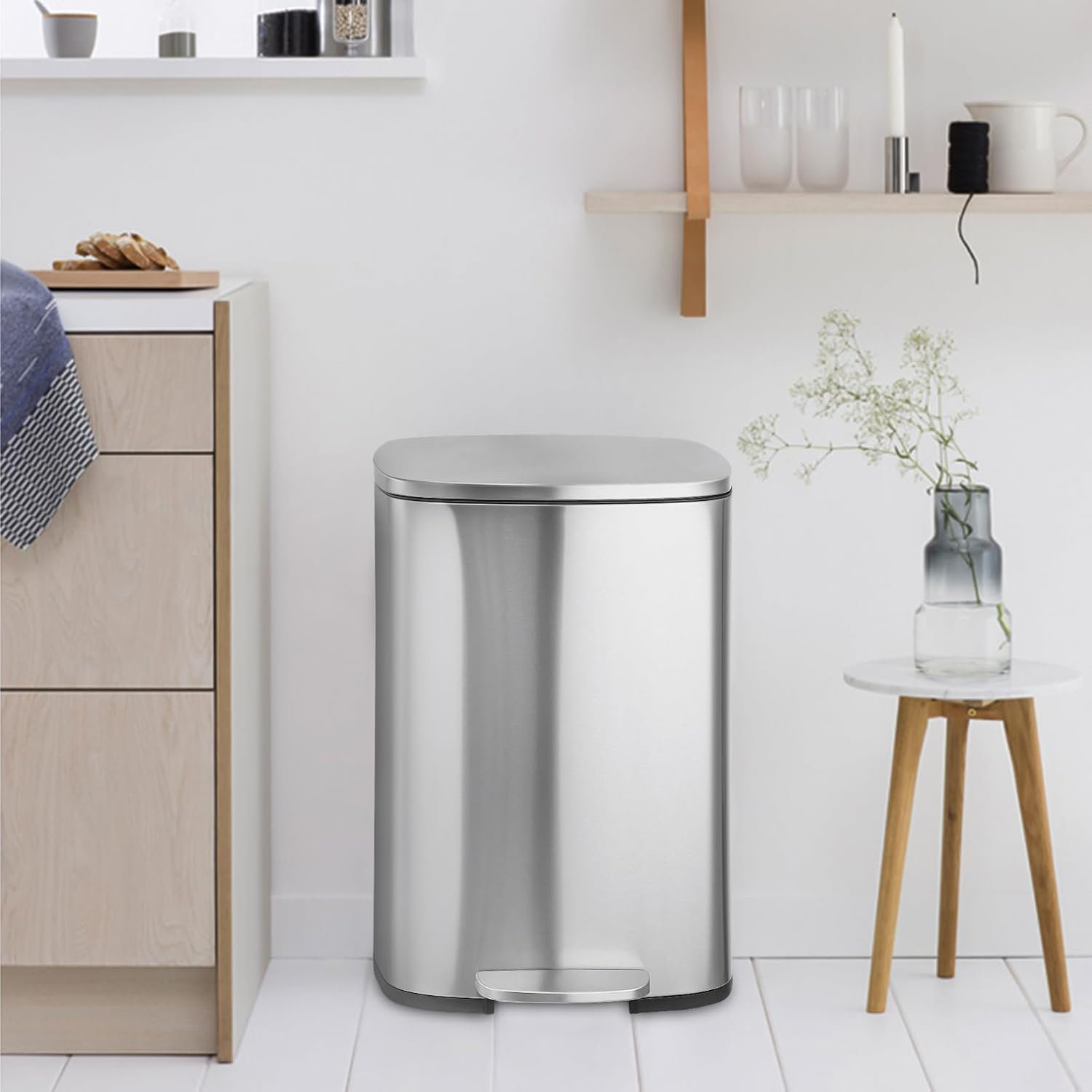 Ebern Designs 13 Gallon Trash Can, Stainless Steel Kitchen Step Garbage ...