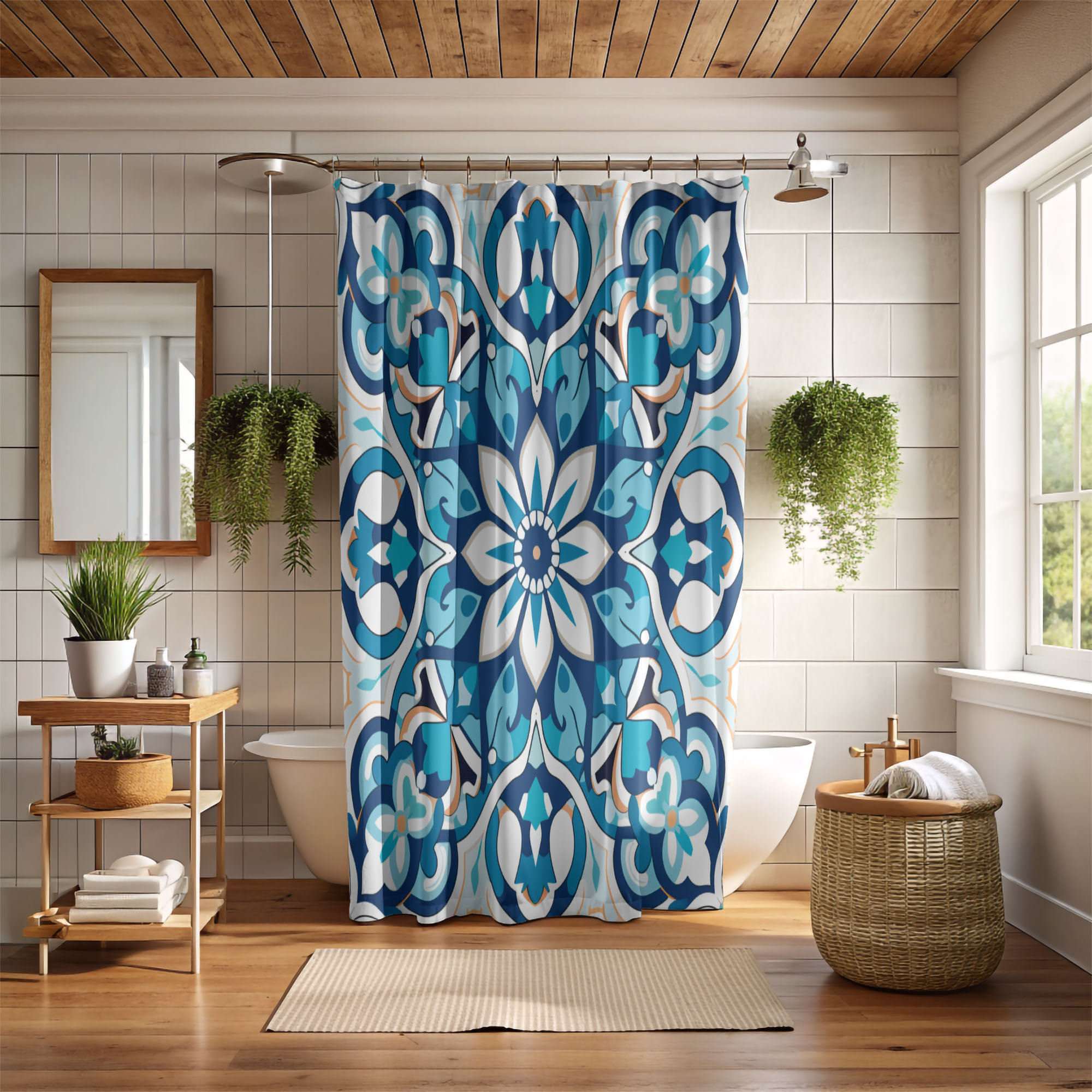 East Urban Home Classic Arabic Tiles - 1 Piece Standard Shower Curtain ...