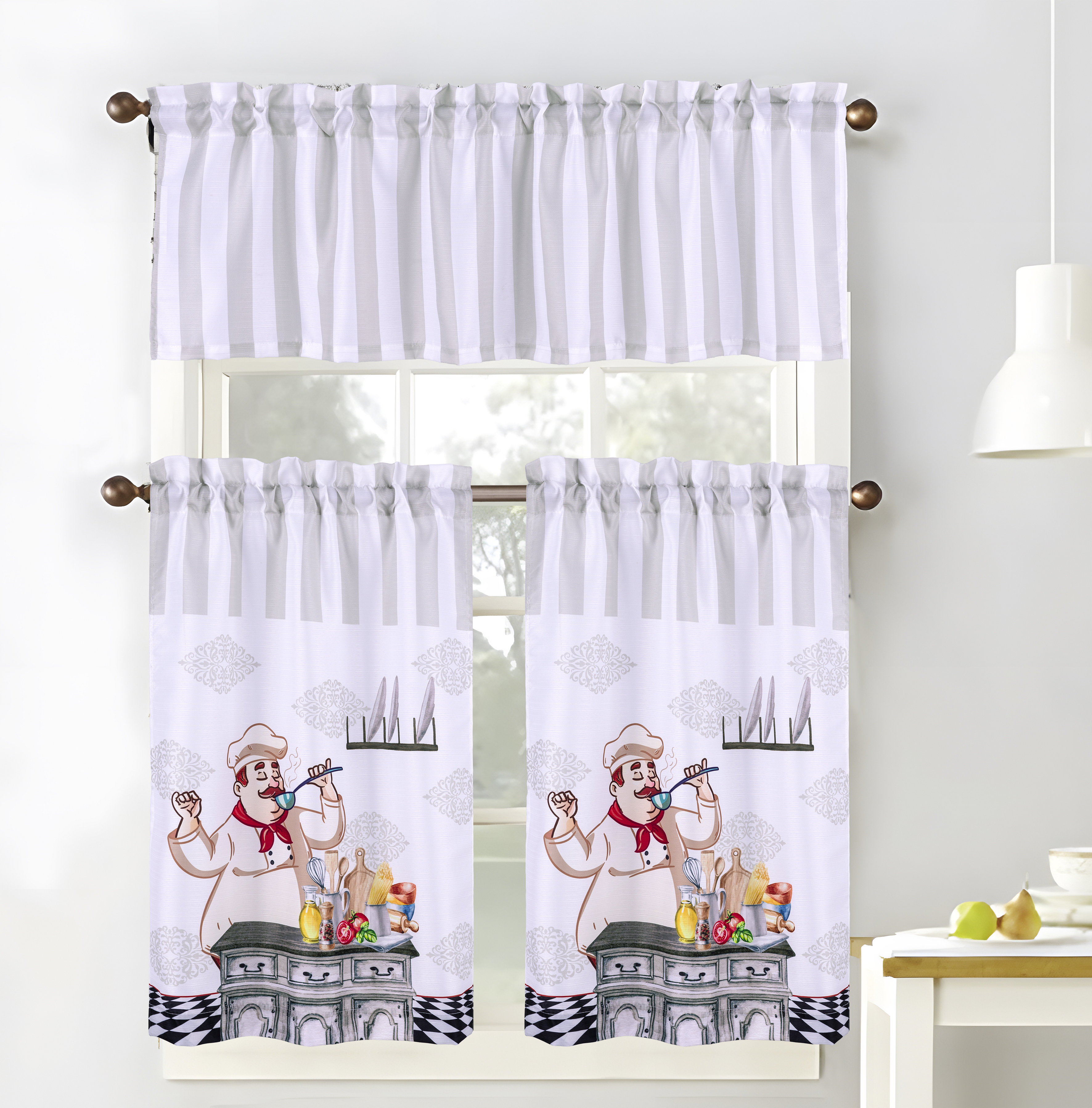 Winston Porter Chef Textured Slub Kitchen Curtain Set | Wayfair