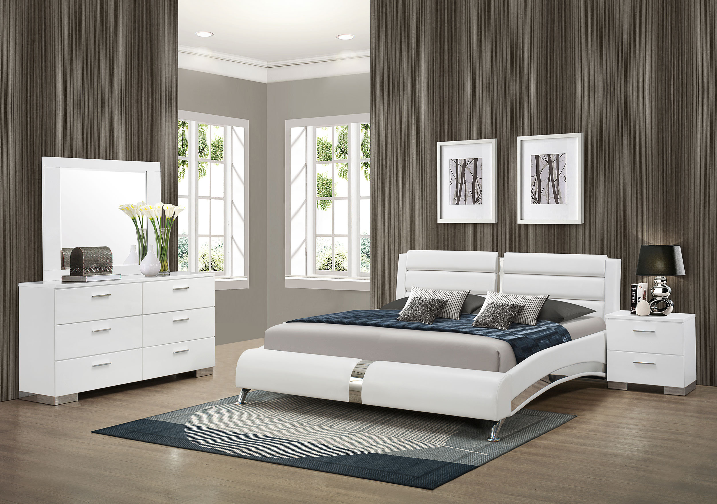 Wade Logan® Audronius Bedroom Set With Plank Headboard Glossy White ...