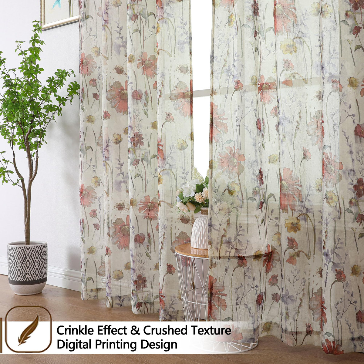Alcott Hill® Crushed Sheer Curtains 84 Inch Length 2 Panels Set, Sheer ...