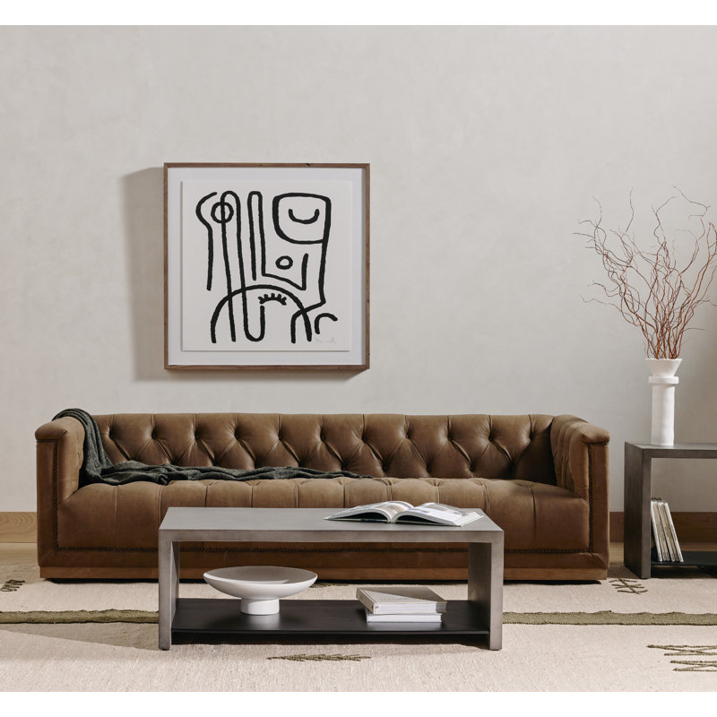 Four Hands Maxx 95" Genuine Leather Tuxedo Arm Sofa in Umber Gray ...