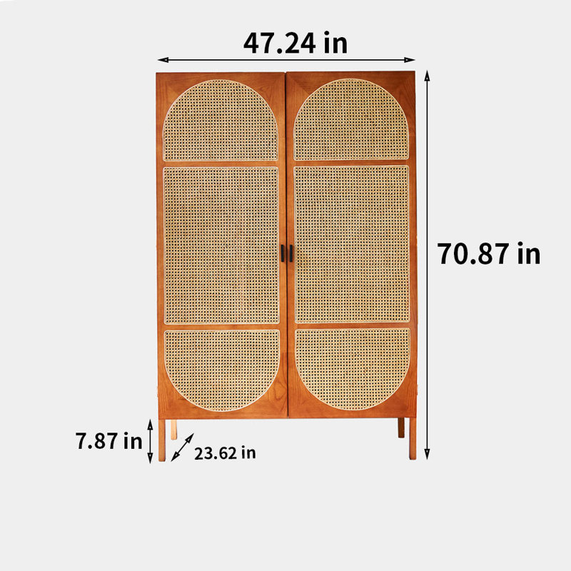 Dream cabinet Ash Wood Rattan Double Door Closet Storage Cabinet Accent ...