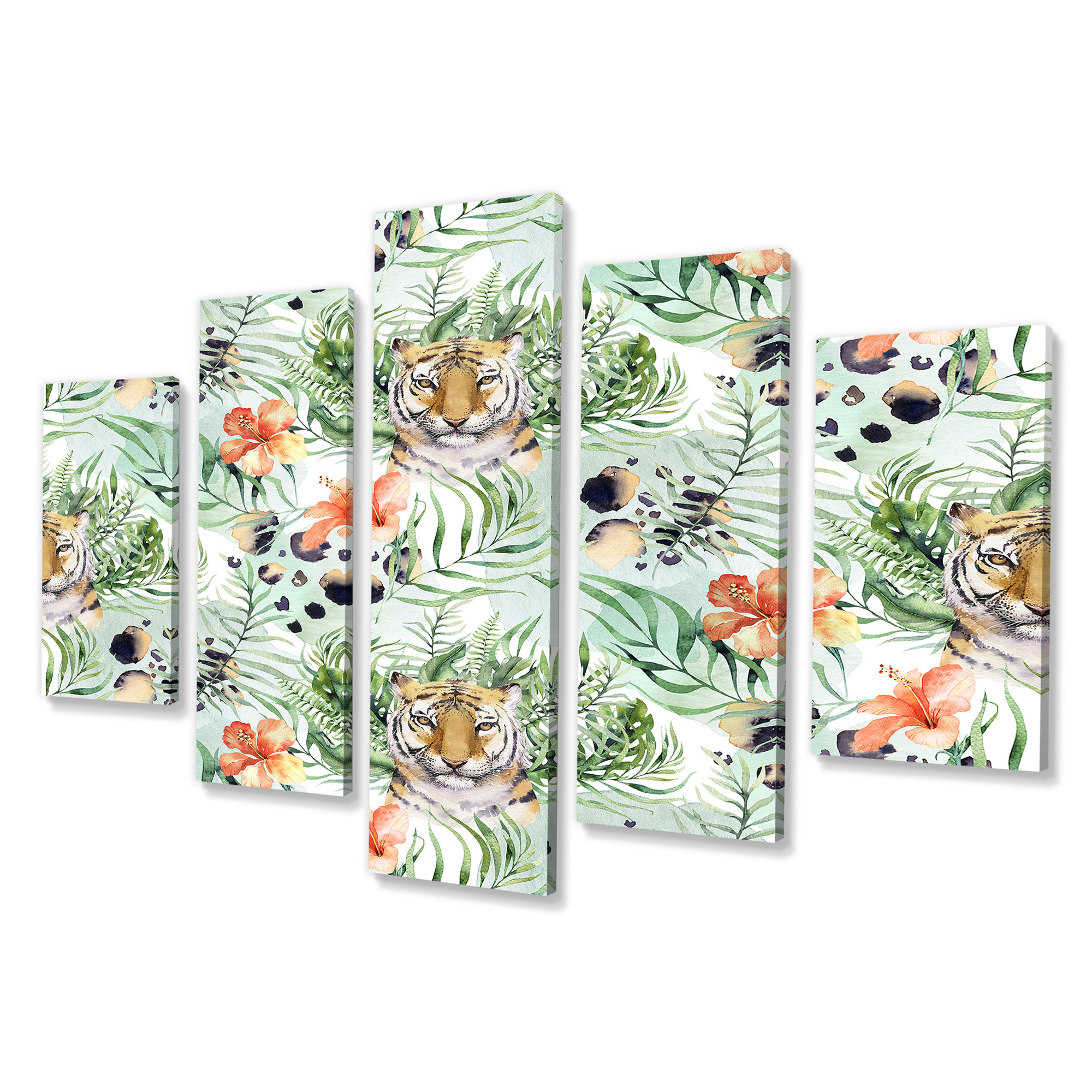 Design Art Tiger Pattern With Tigers With Tropical Leaves - Patterned ...