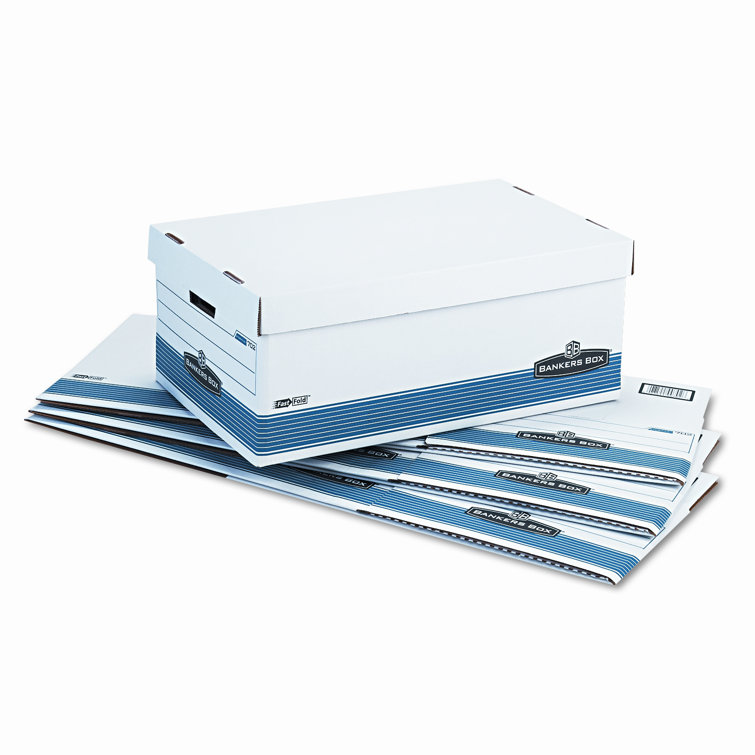 BANKERS BOX FastFold Stor/File Lid Box, Legal, 15 x 24 x 10, White/Blue ...