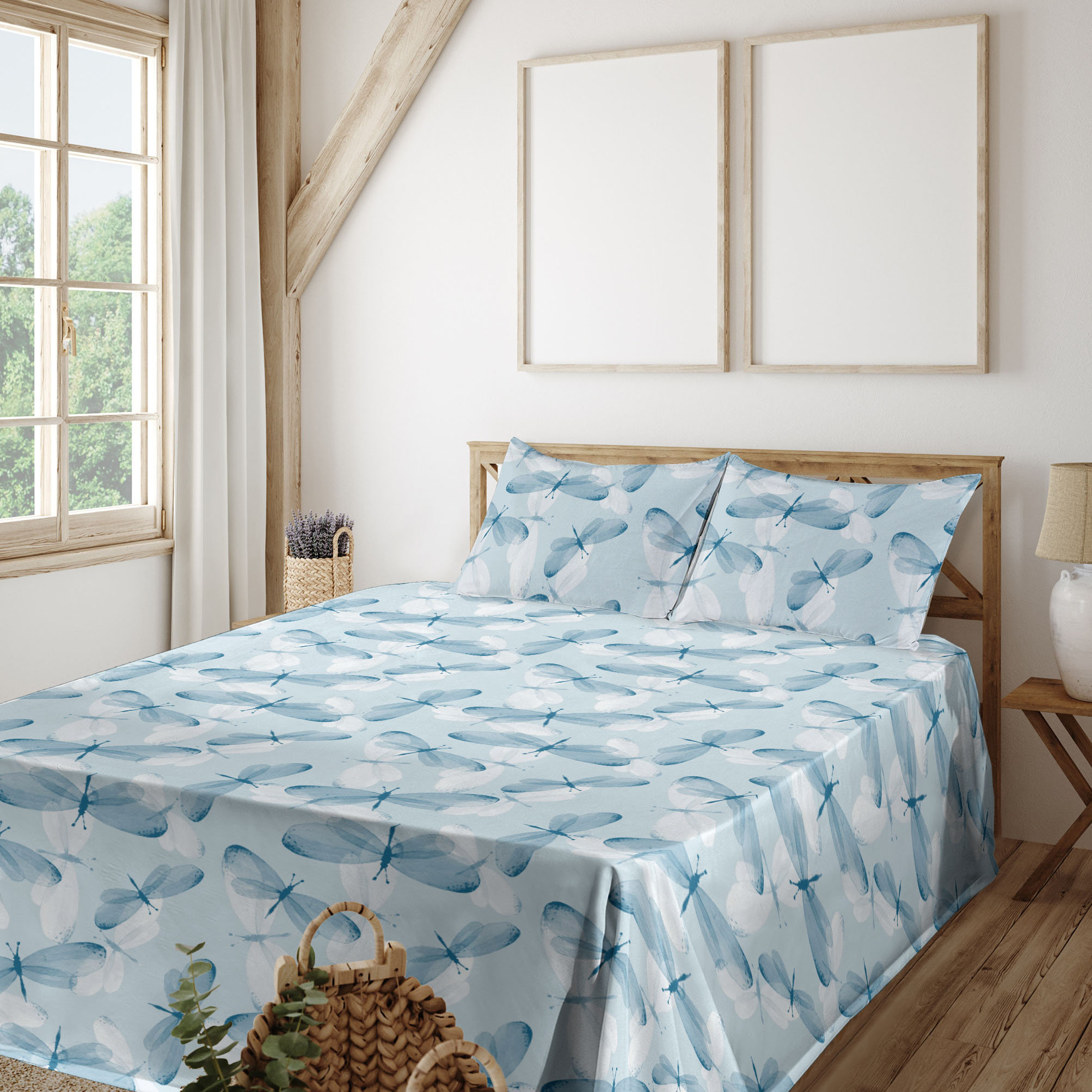 Ambesonne Wings of Spring Sheet Set Simple Butterflies Soft Blue Off ...