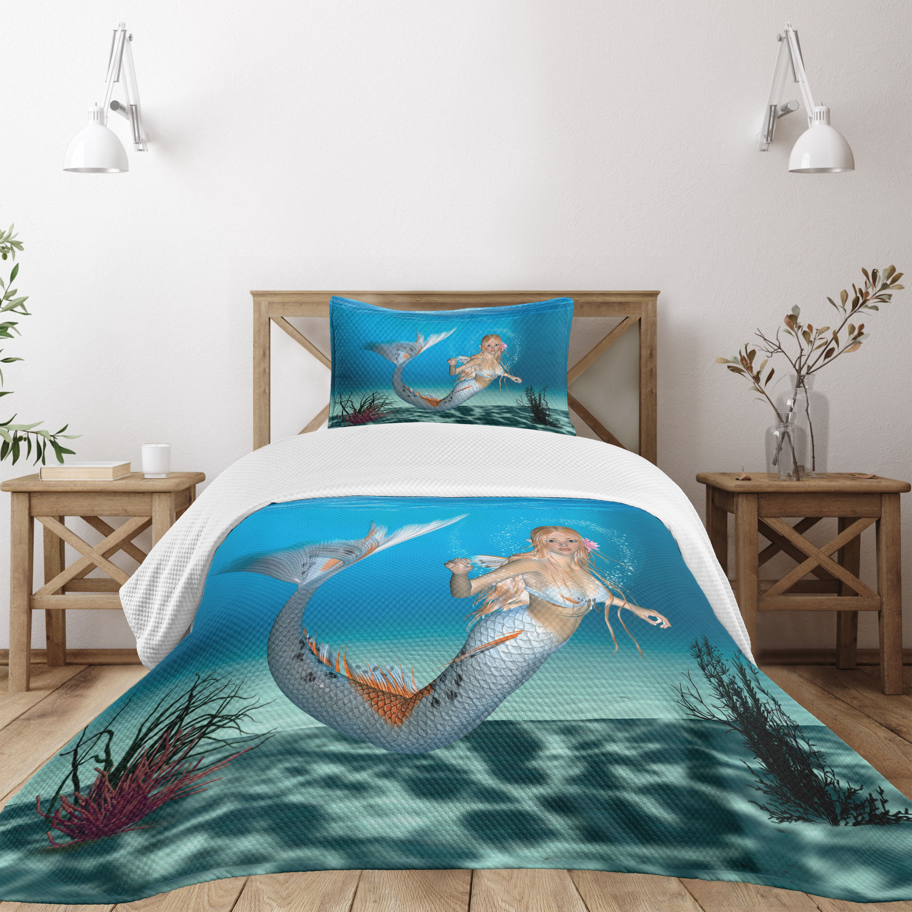 Ambesonne Mermaid Bedspread Tropic Ocean | Wayfair