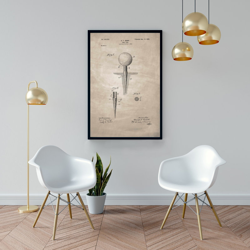 17 Stories " Beige Blueprint Of Golf Tee " on Canvas | Wayfair