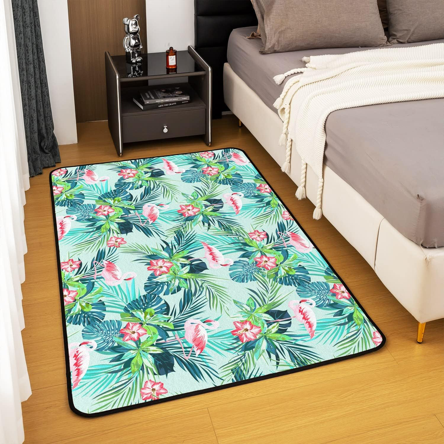 AMIPOR Pink Flamingo Area Rugs, Green Palm Leaves Print Rugs, Flamingo ...