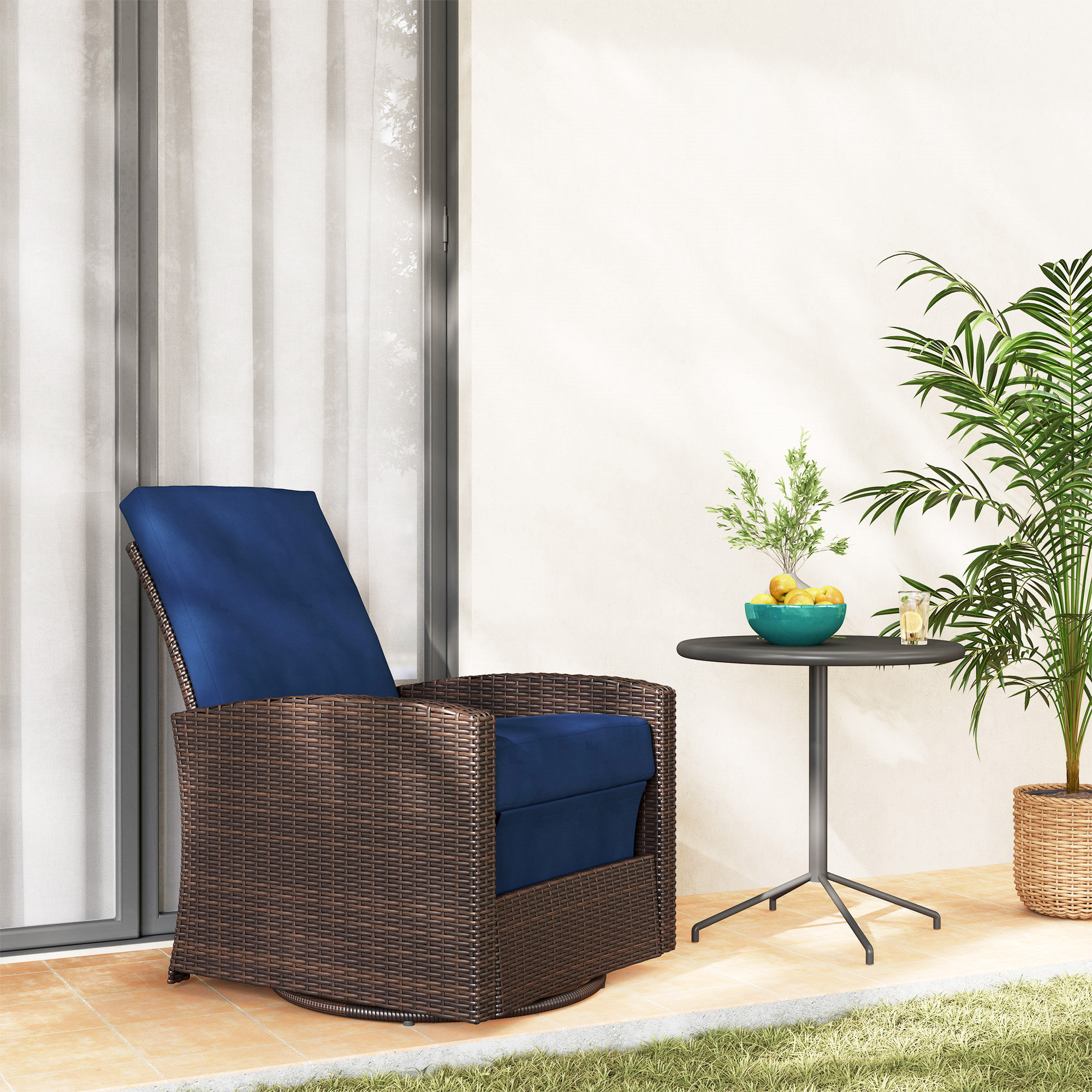 Latitude Run® Outdoor Wicker Swivel Recliner Chair, Reclining Backrest ...