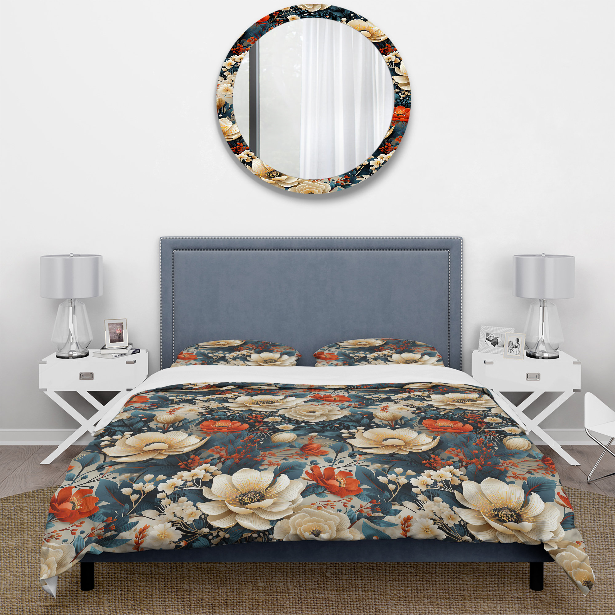 Design Art French Romance Beige Floral Pattern III - Floral Duvet Cover ...