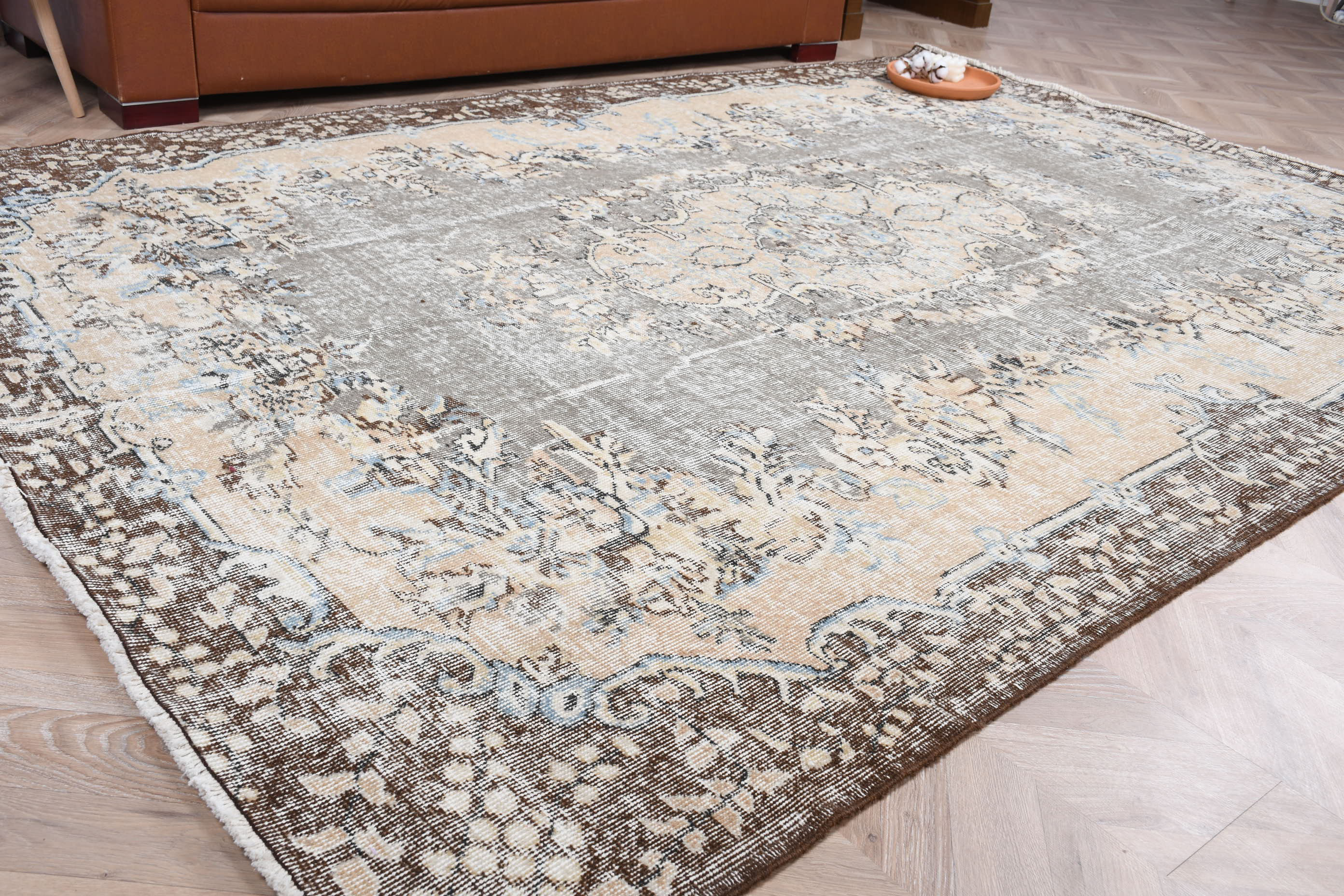 Bungalow Rose Large Beige Turkish Oushak Floral Wool Rug Ideal For Your ...